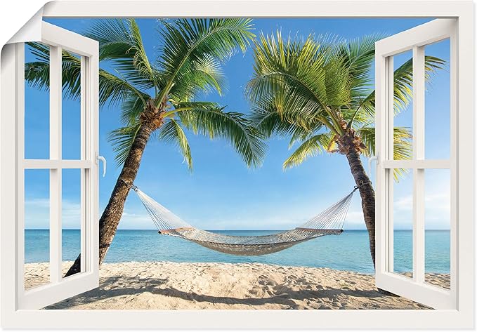 Artland Poster Kunstdruck Wandposter Bild ohne Rahmen 70x50 cm Fensterblick Fenster Strand ...