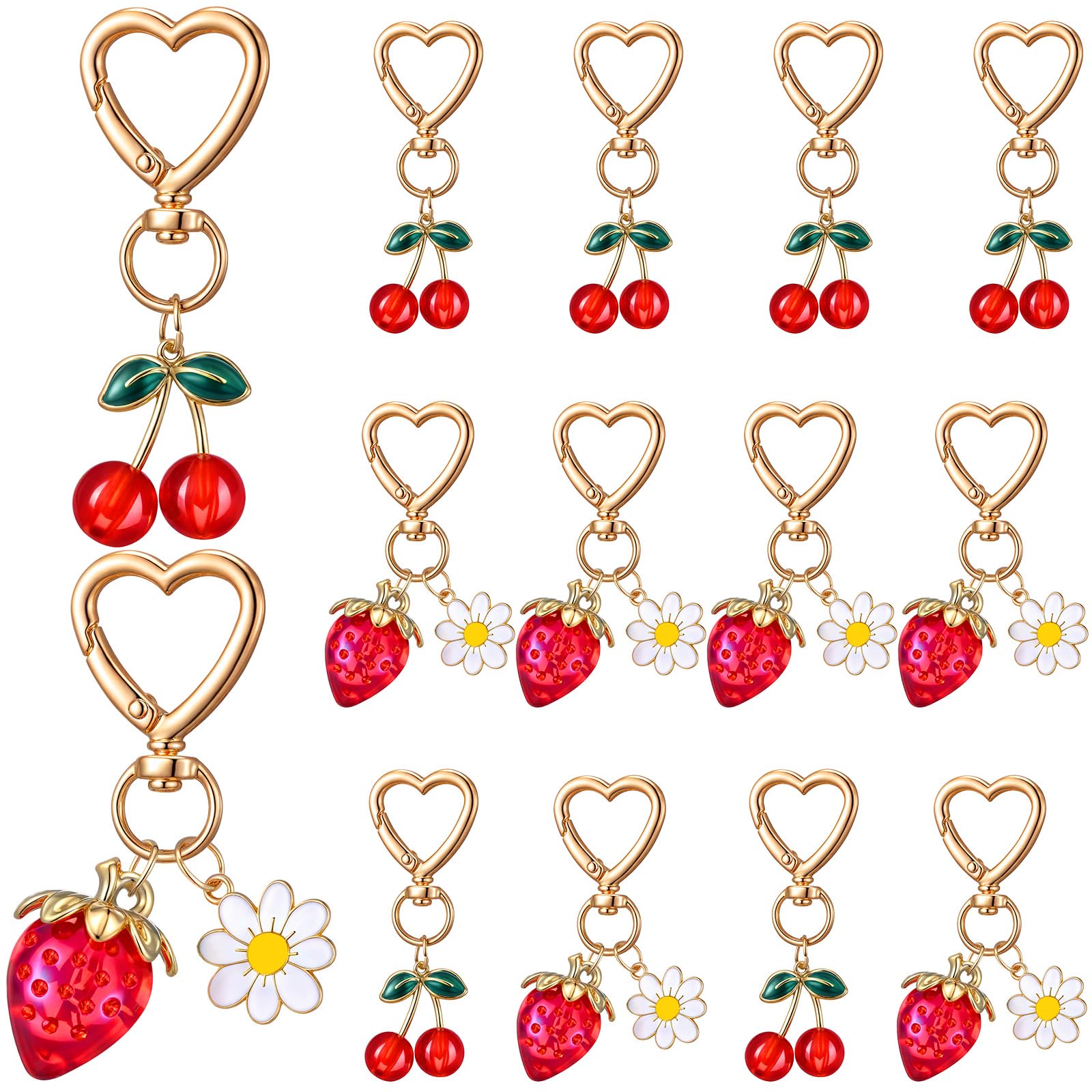 Nosiny 12 Pcs Cute Cherry Strawberry Bag Charms Keychains Kawaii Heart ...