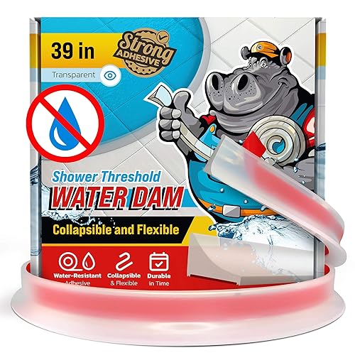 Shower Threshold Water Dam Barrier 39" - Transparent Collapsible Shower ...