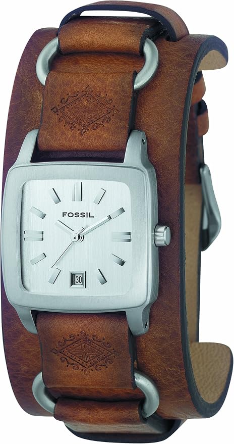 Fossil Ladies Genuine Brown Leather Cuff Strap watch With Cream Dial ...