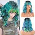 Amazon.com : BERON 14 Inches Turquoise Wig Short Curly Wig Ombre Green ...