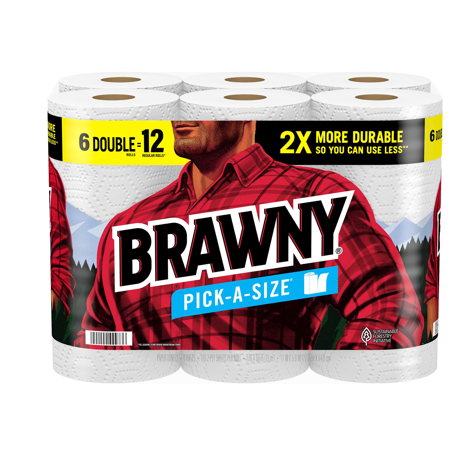Brawny Pick-A-Size Paper Towels, 6 Double Rolls = 12 Regular Rolls, 2 ...