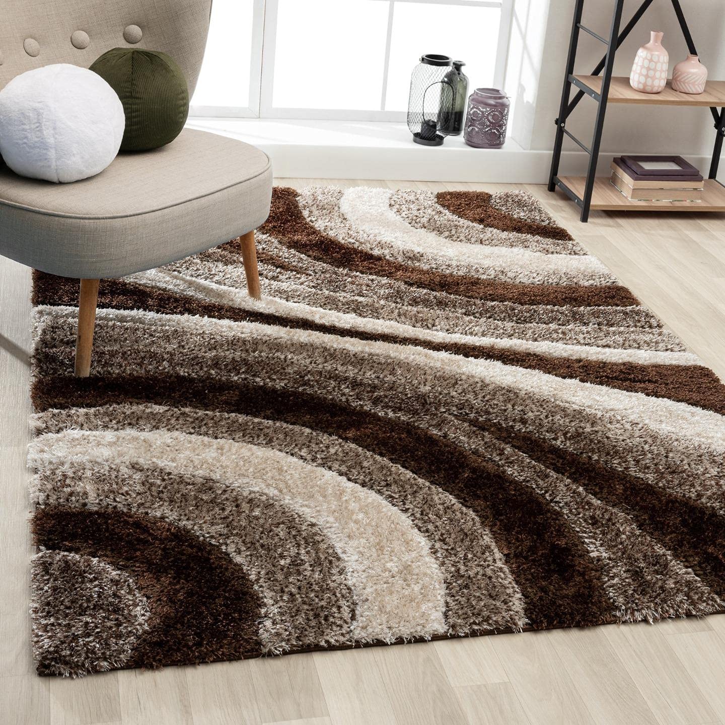 LUXE WEAVERS Lantanas Collection 7070 Brown 5x7 Modern Shag Geometric ...