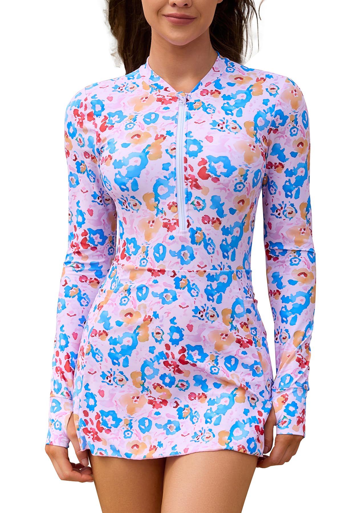 Size XL--Women's Sun Protection Swimsuits Long Sleeve Zip Rash Guard ...