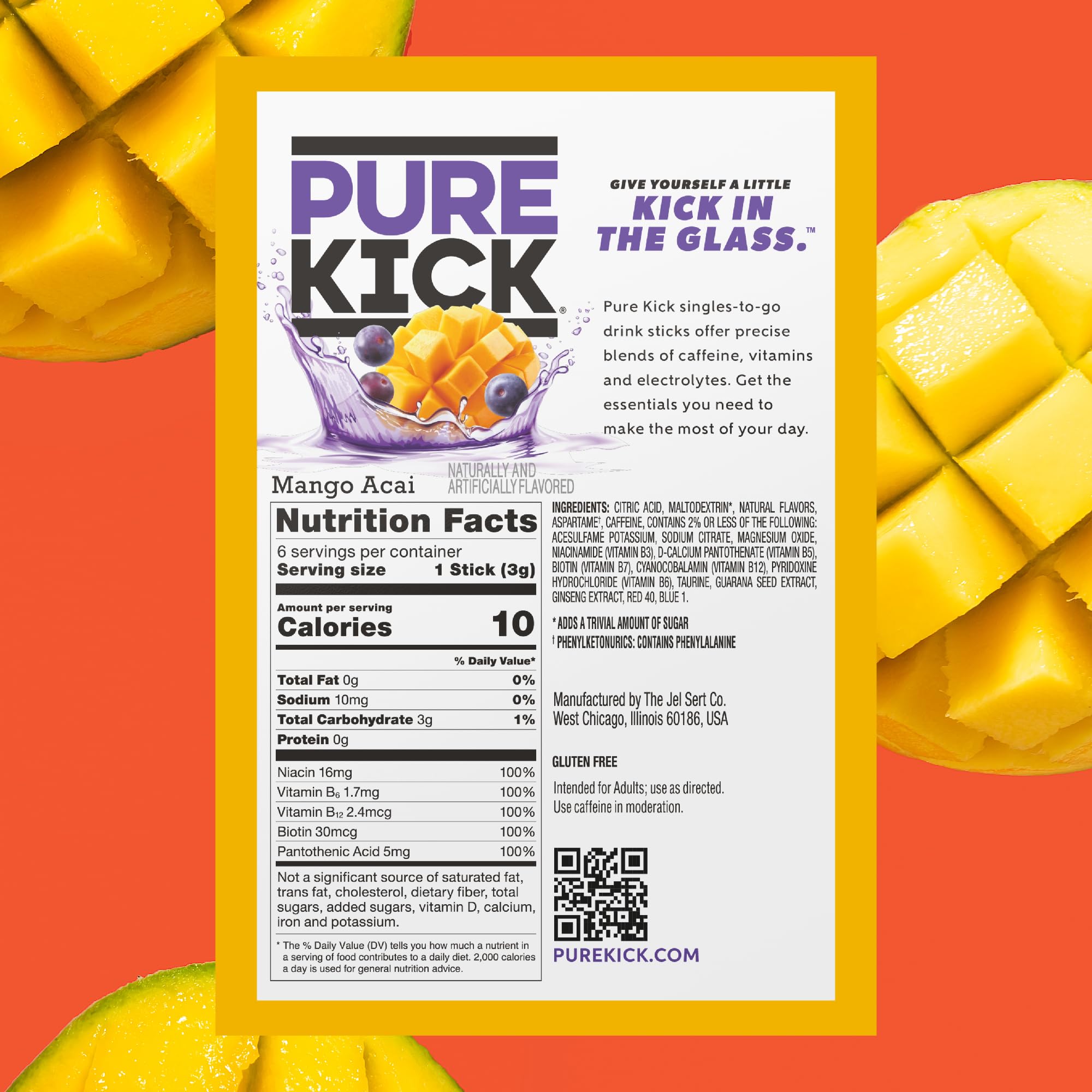 Pure Kick Energy Singles To Go Drink Mix, Mango Acai, Includes 12 Boxes ...