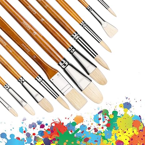 Pure Hog Bristles Brushes Artist Painting Set, 11 PCS Artist Painting ...