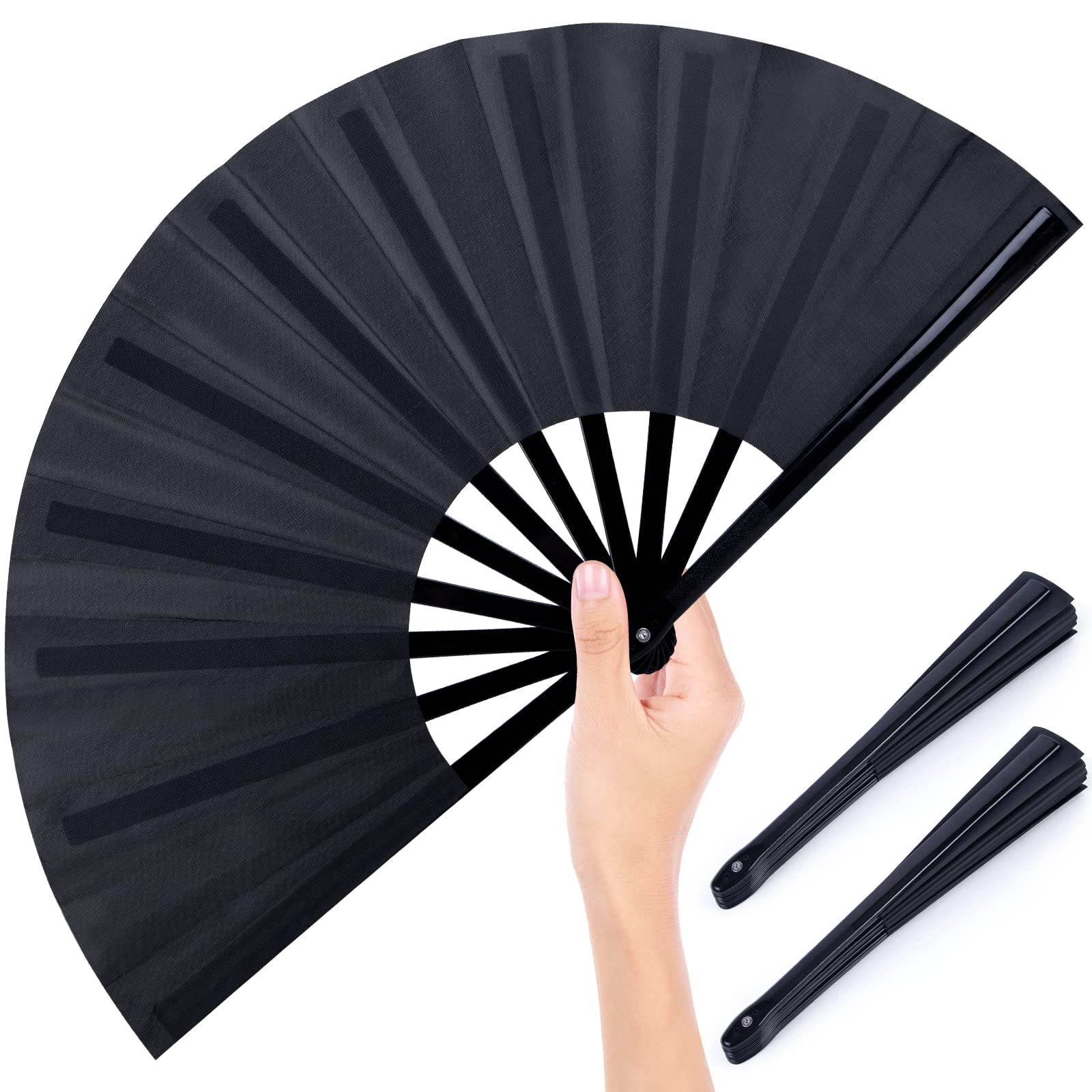 JOHOUSE 3 Pcs 13Inch Folding Fan, Black Silk Hand Clapping Fans for ...