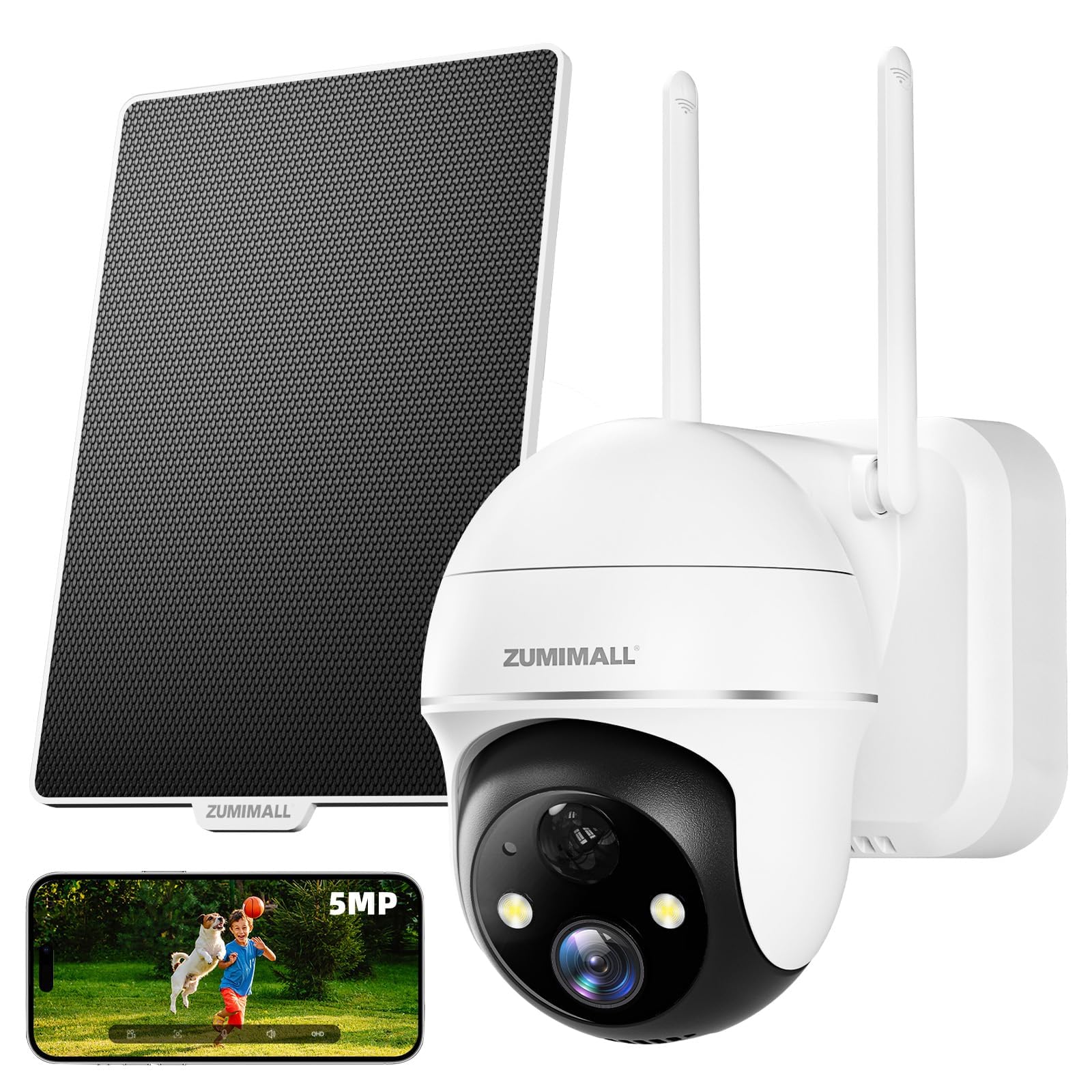 ZUMIMALL 5MP Security Cameras Wireless Outdoor, Solar Security Camera ...