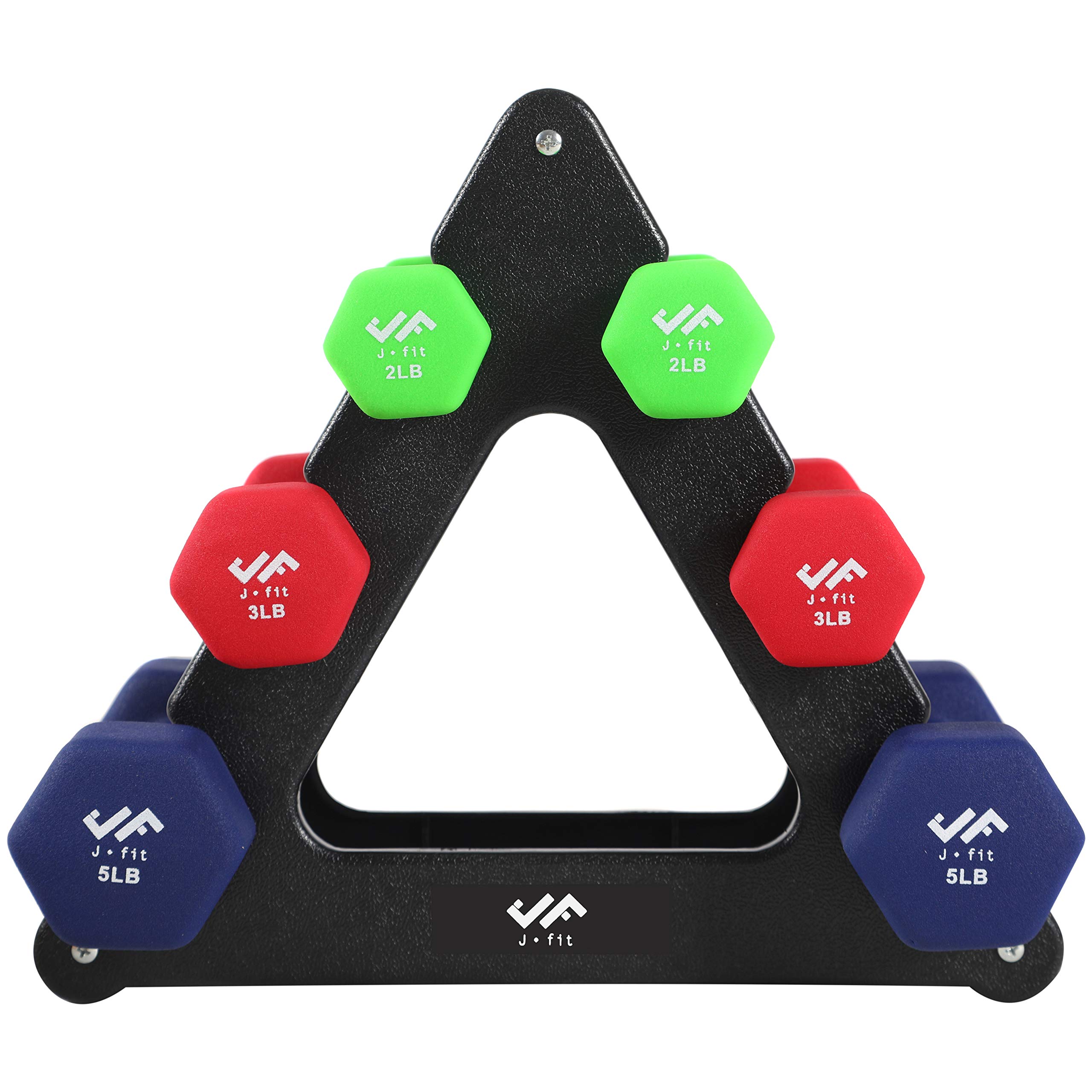 JFIT Dumbbell Set W/Durable Rack, Double Neoprene Coated Workout ...