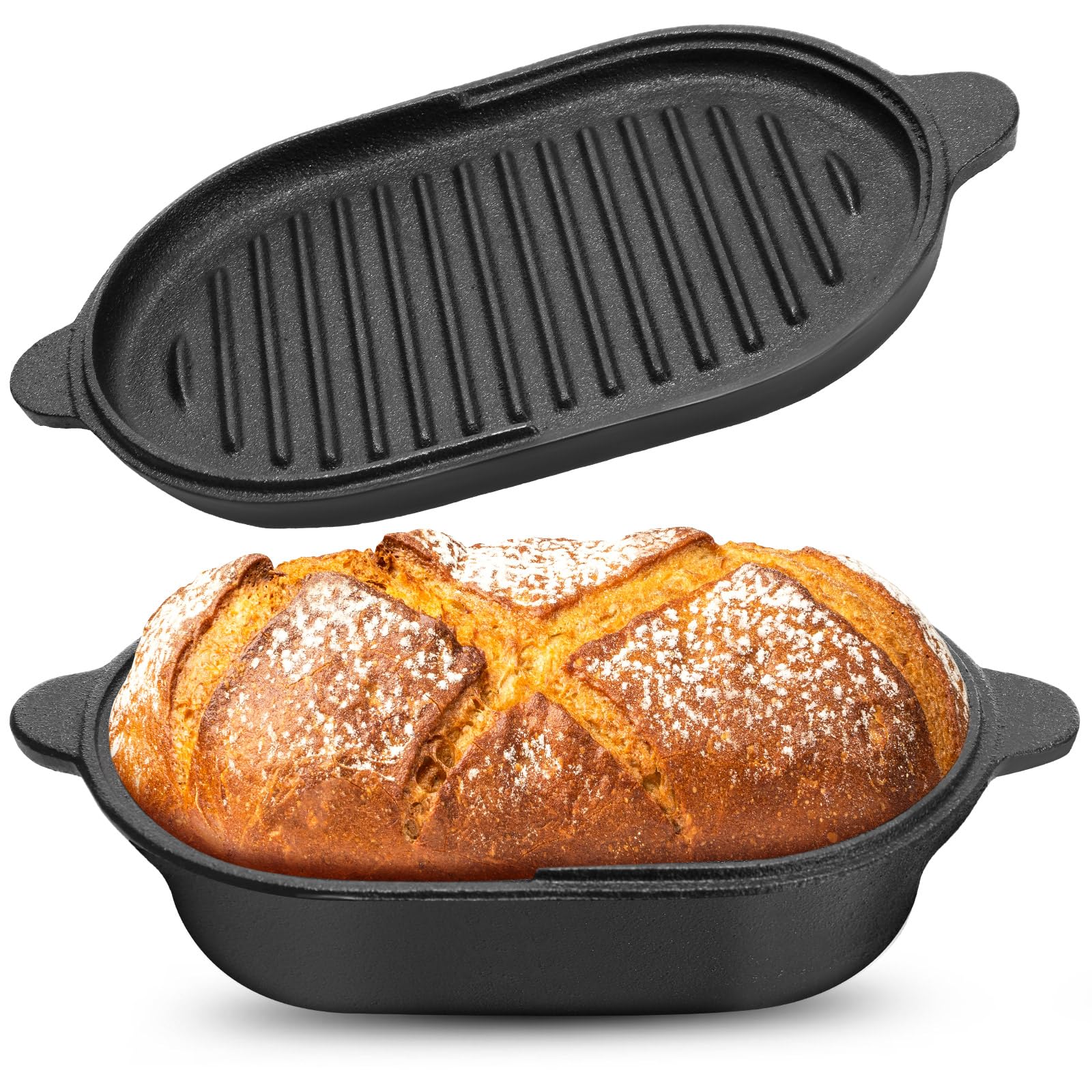 Teenyyou Cast Iron Bread Loaf Pan with Lid Pre Seasoned 2 in 1 Dutch ...