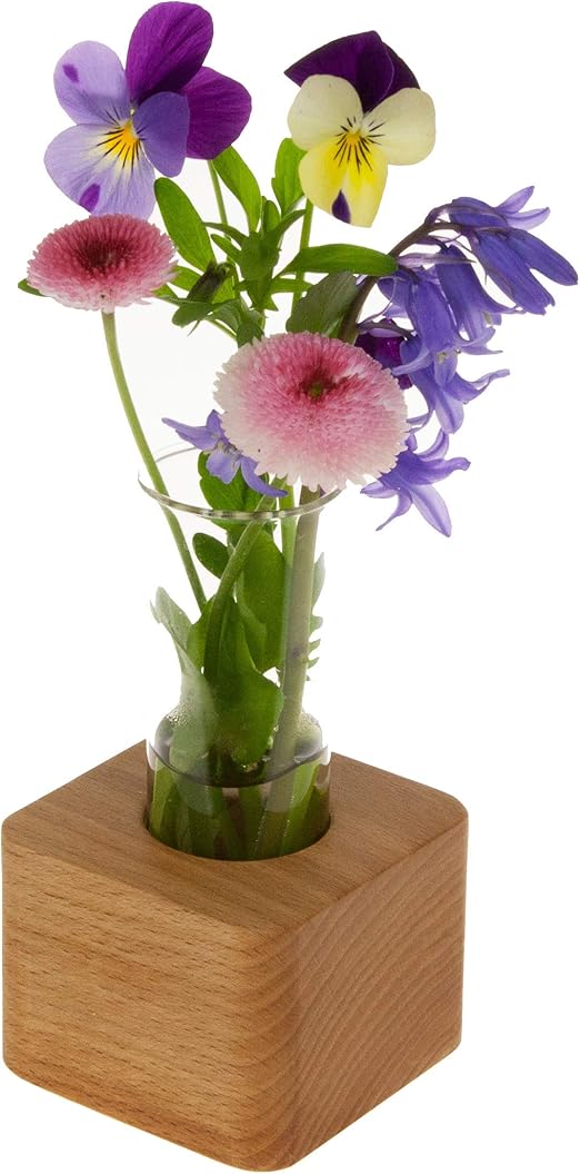 Amazon.de: Blumenvase mit Reagenzglas aus Holz | Design Vase Glas Blume ...
