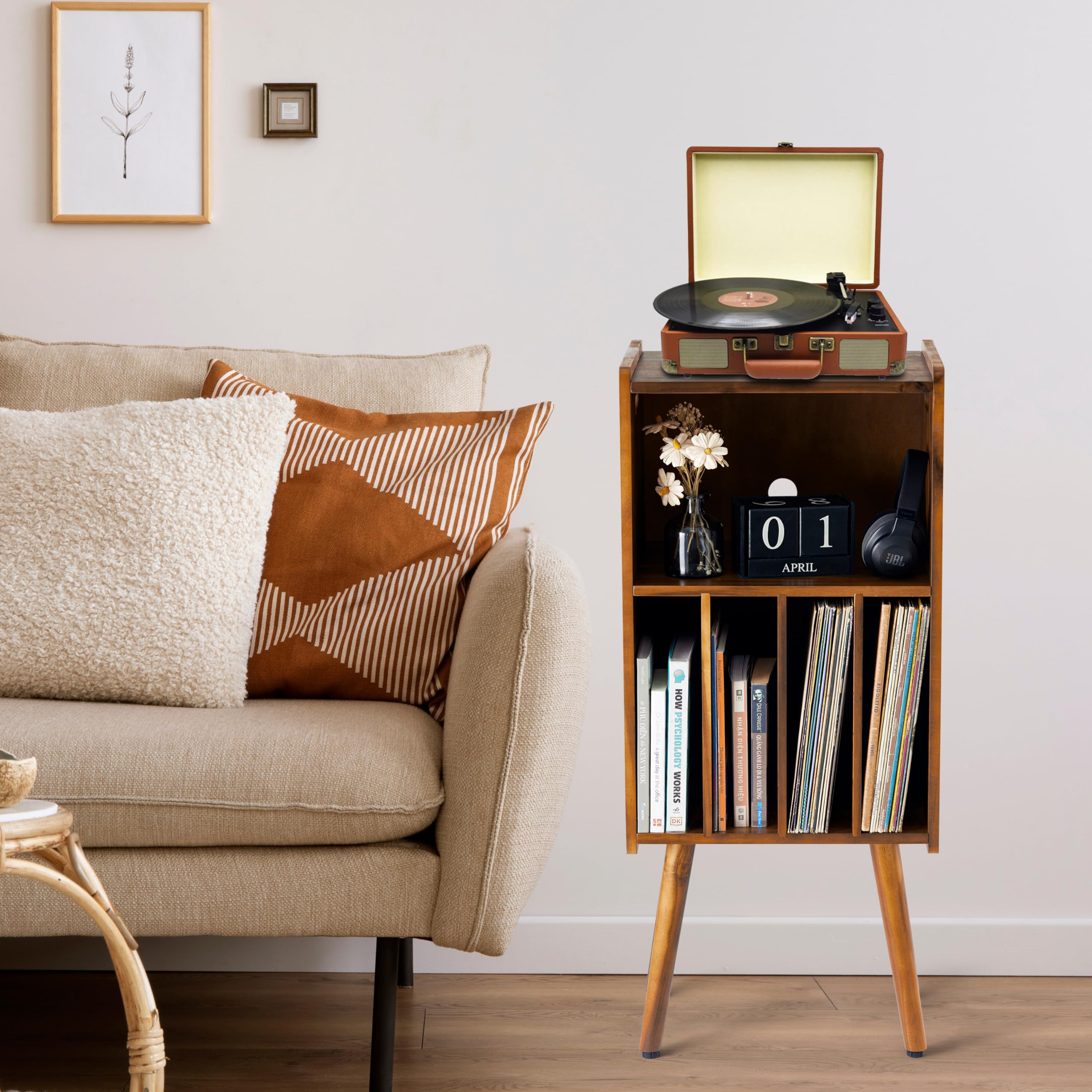 Mua Wooden LP Record Player Stand, 3-Tier Turntable Stand Cabinet Holds ...