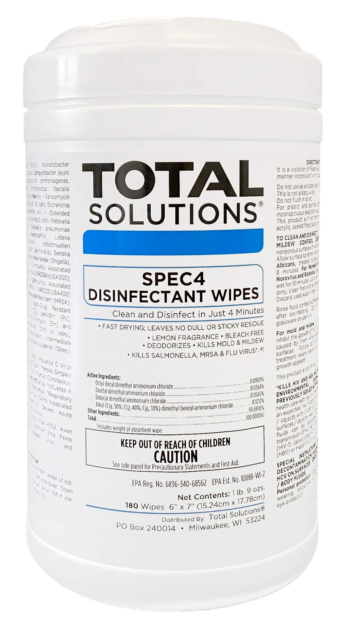 Mua SPEC4 Disinfectant Wipes (180 count canister) | Kills 99.9% of Bacteria | Quat-Based Formula ...