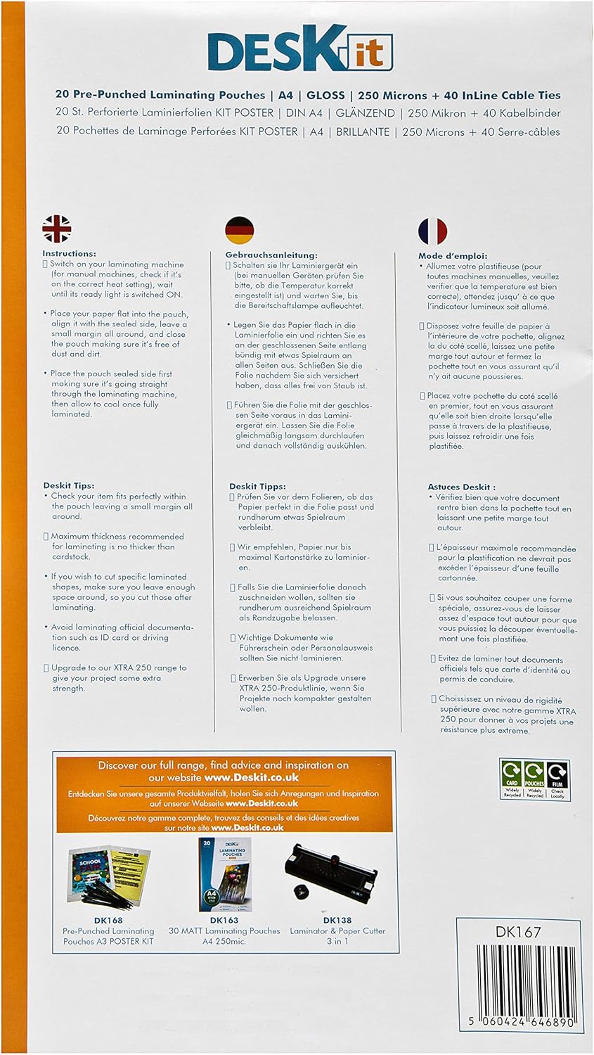 Deskit Extra Strong Waterproof A4 Laminating Pouches Poster kit Pre ...