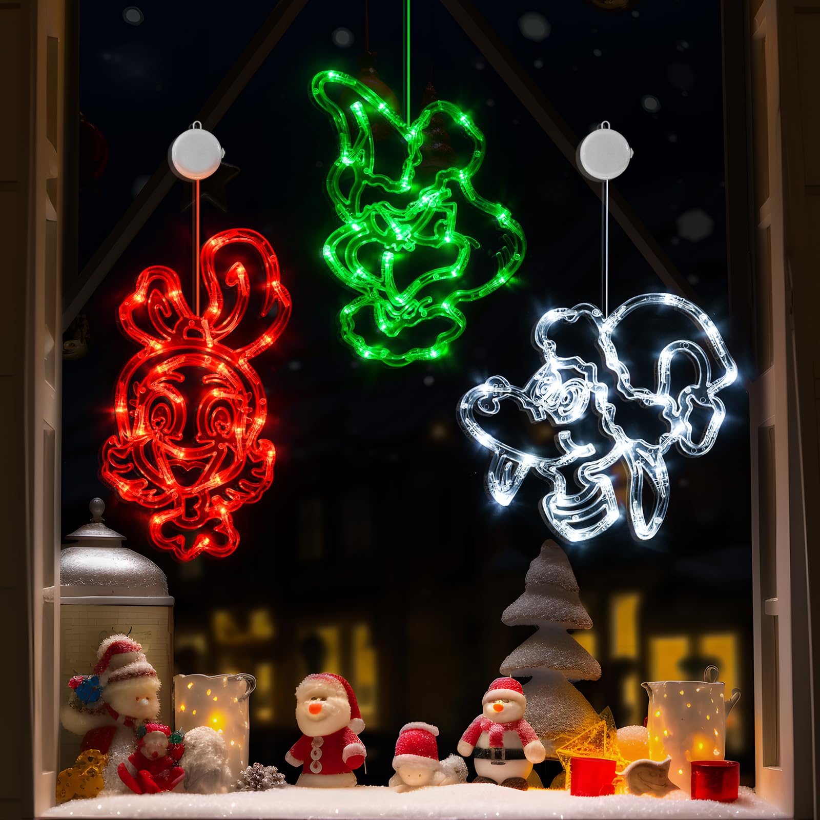 FASISOY Christmas Decorations 3 Pack Red White Green Christmas Window ...