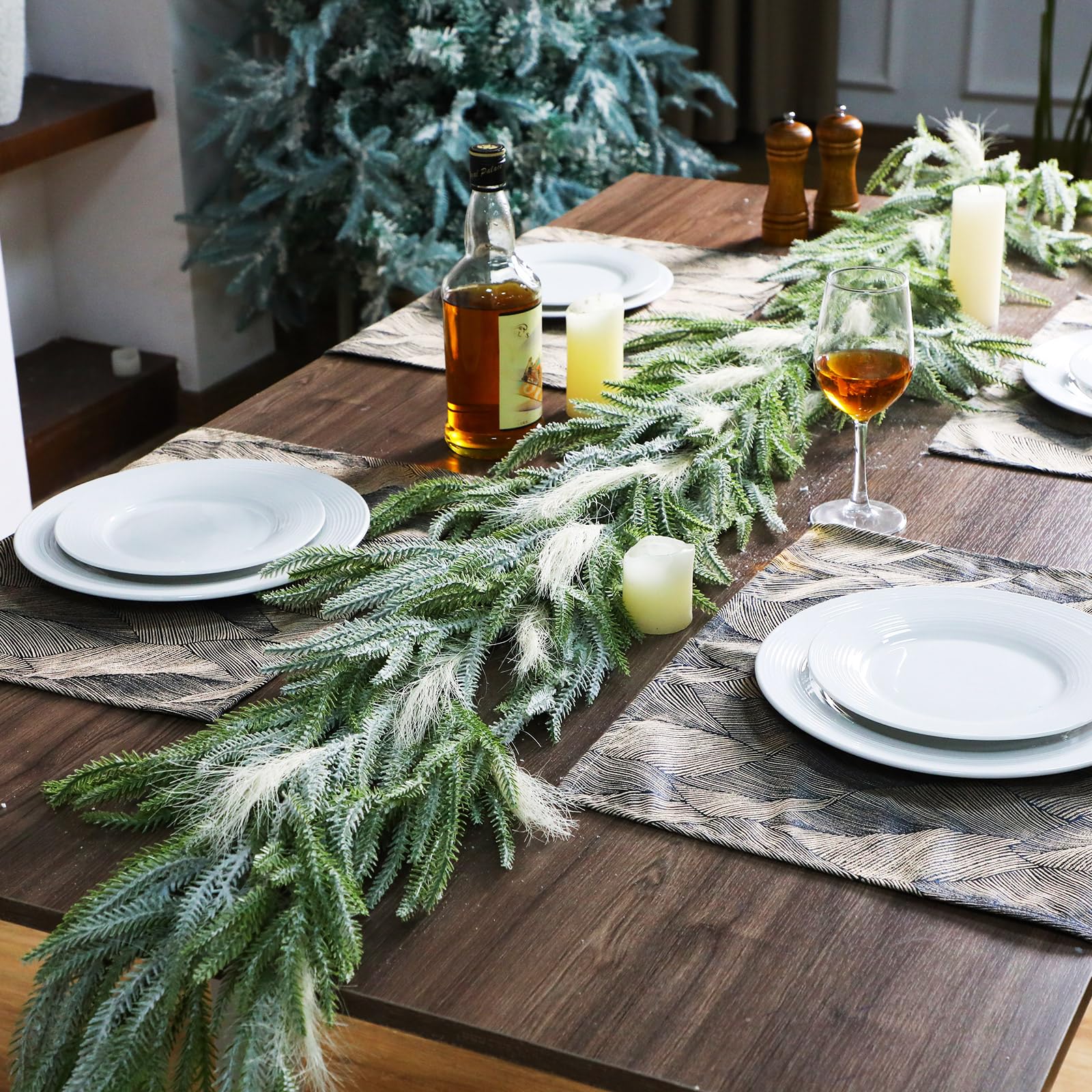 Solsew 12 ft Christmas Deluxe Norfolk Pine Garland Pampas Flocked Cedar ...