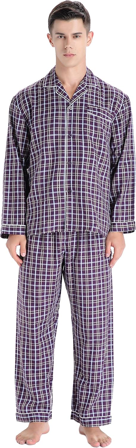 Lavenderi Men's Cotton Long Sleeve Pajamas, 100% Cotton Pajama Set ...