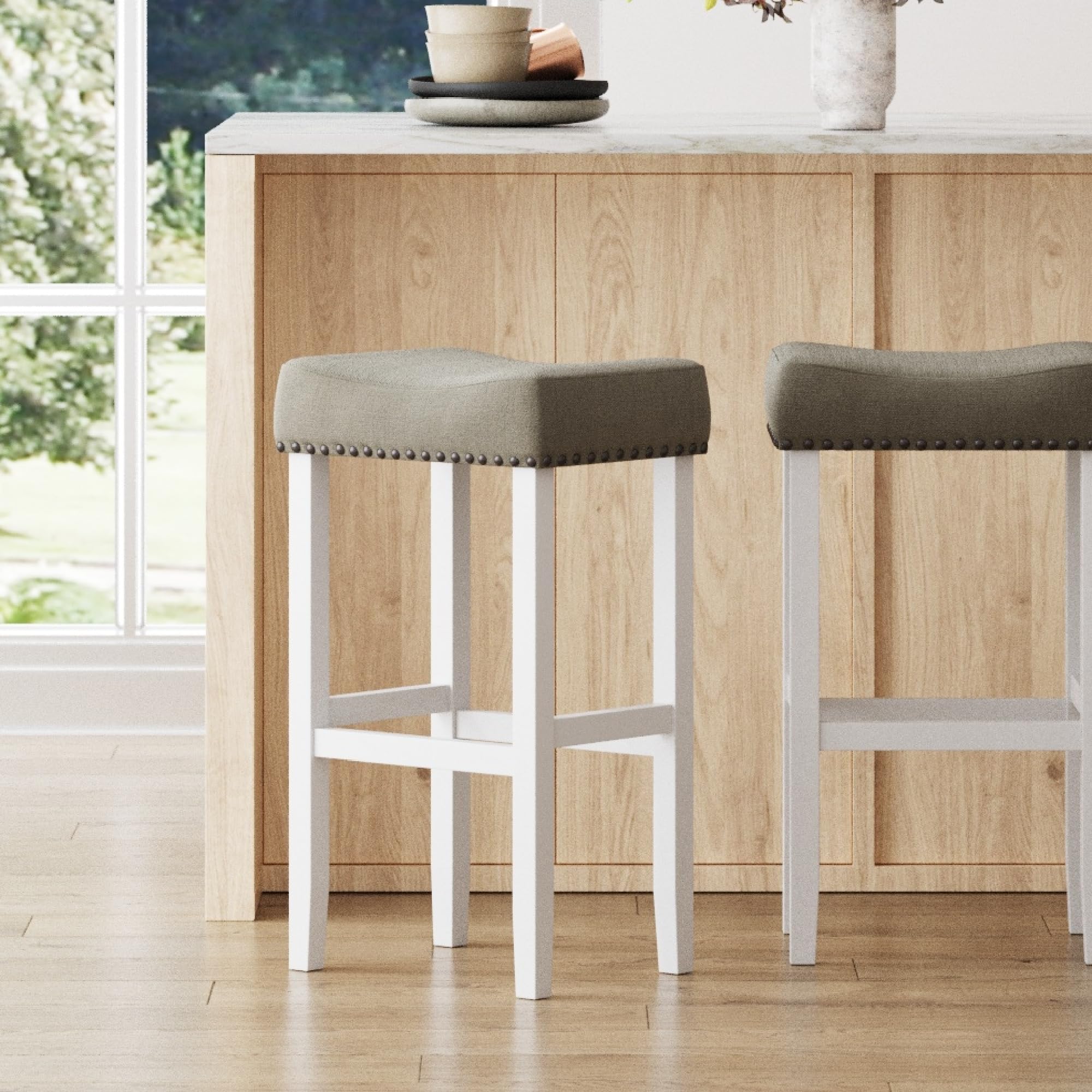 Nathan James Hylie Nailhead Wood Height Kitchen Counter Bar Stool, 29 ...