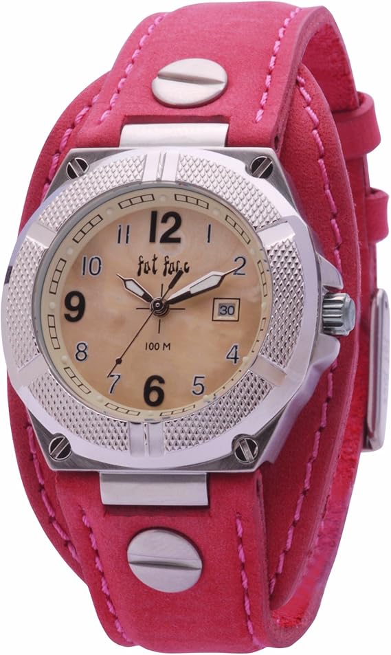 Fat Face Ladies white dial pink leather cuff watch: Fat Face: Amazon.co ...