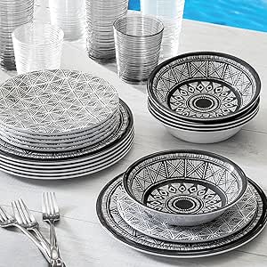 Amazon.com | 18-Piece Melamine Dinnerware Set Printmaker Design ...