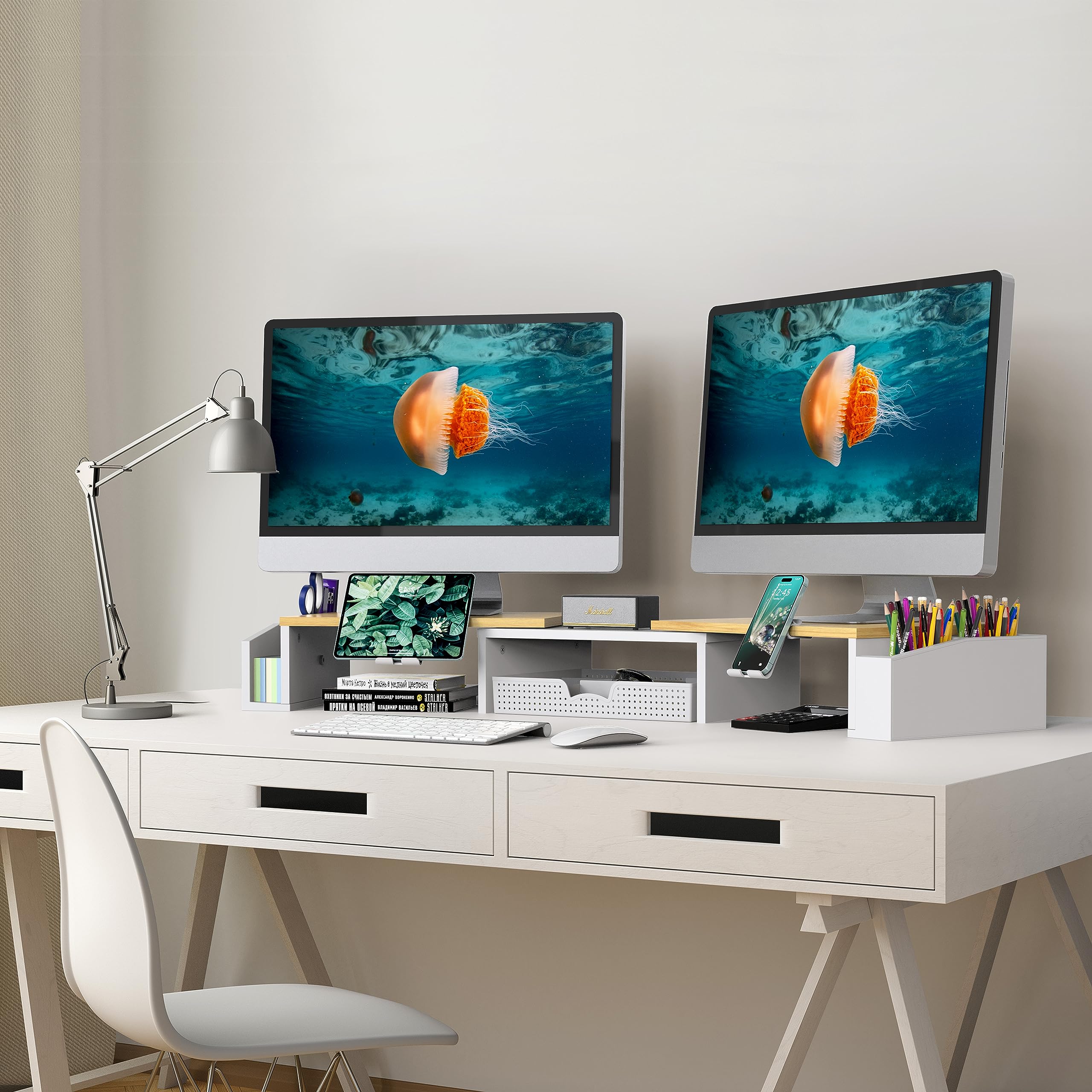 Mua Simple Houseware Desk Dual Monitor Stand Riser with Drawer, Oak ...