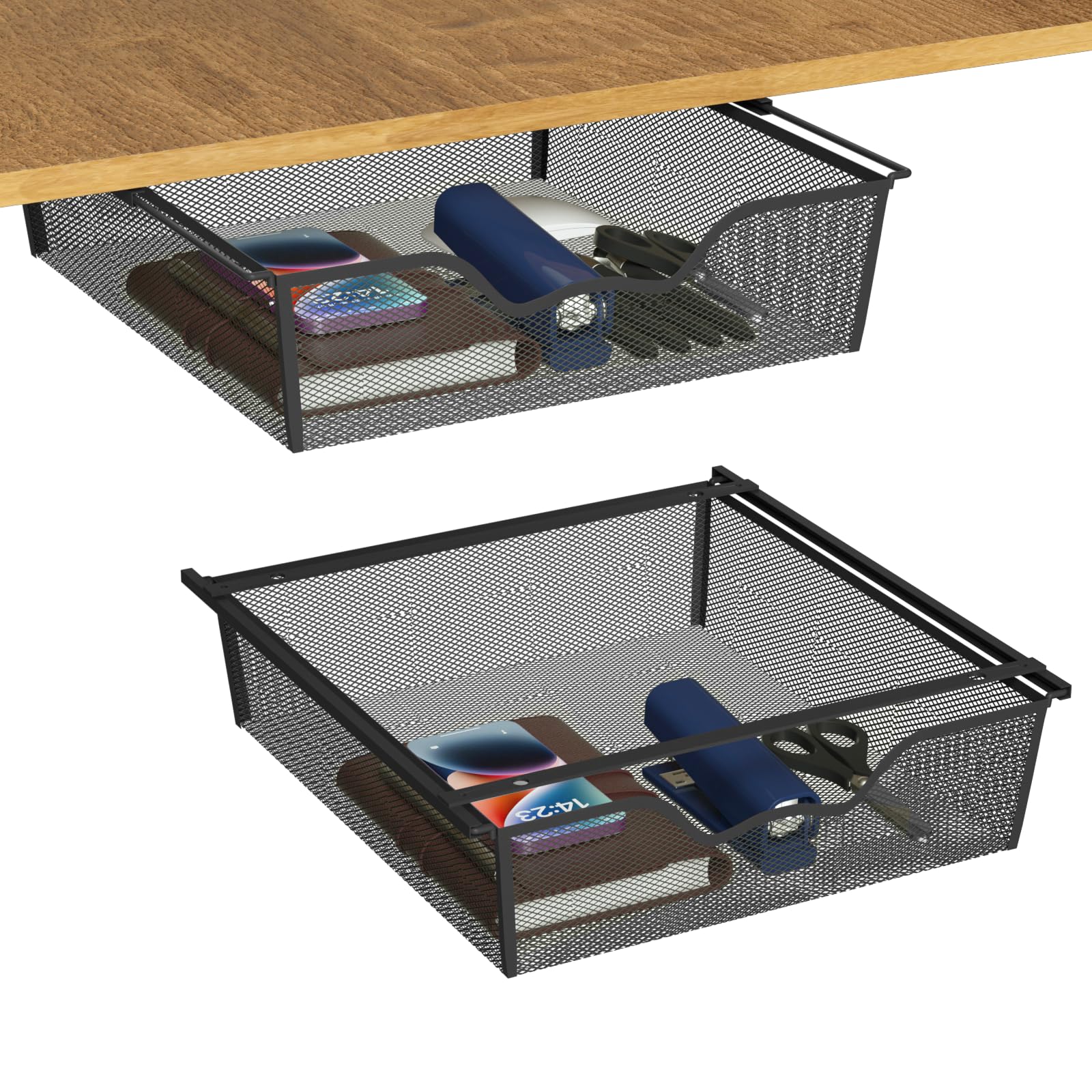 Under Desk Drawer Slide out 2 Pack Adhesive Under Desk Storage Drawer ...