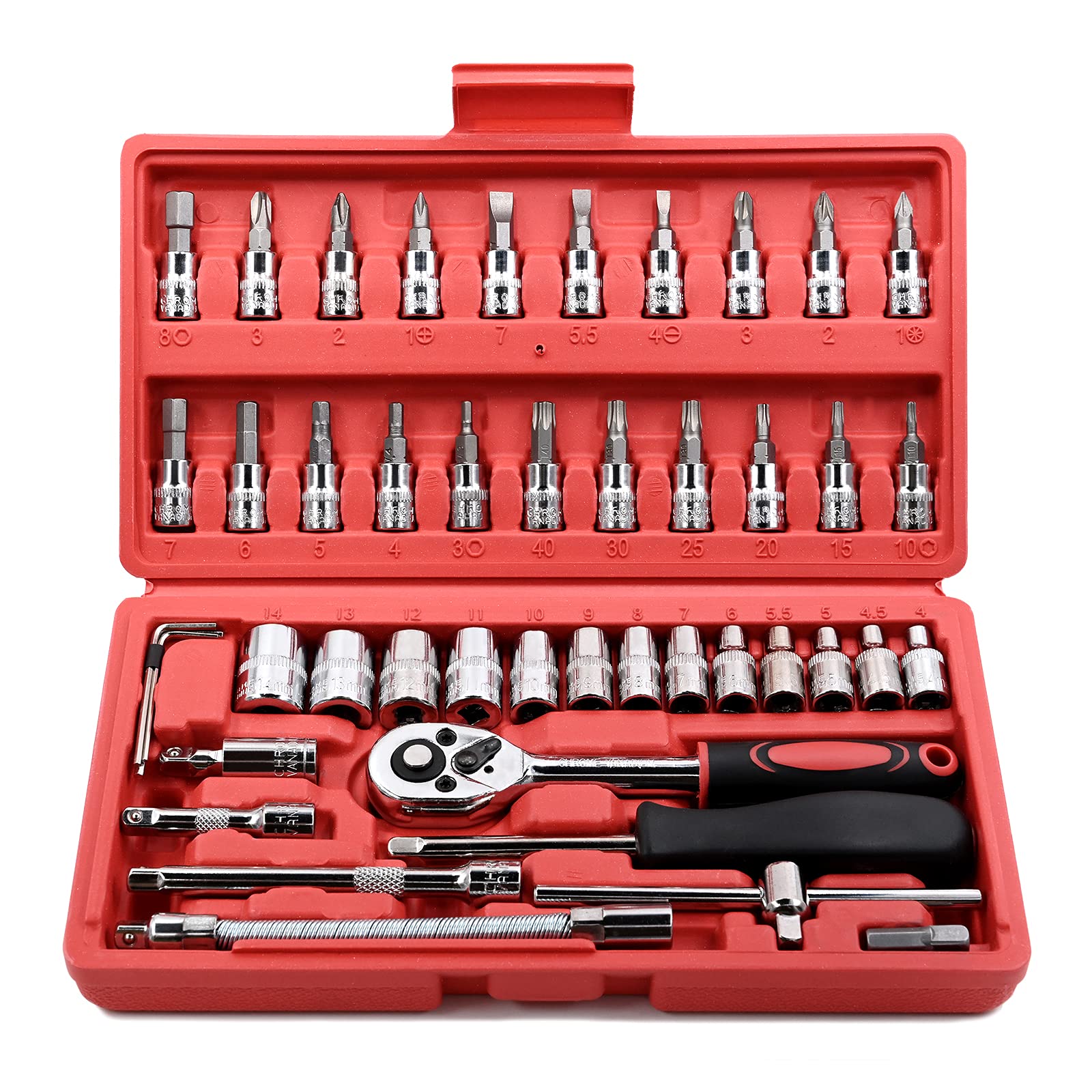 Egofine 46 Pieces 1/4 inch Drive Socket Ratchet Wrench Set, with Bit ...
