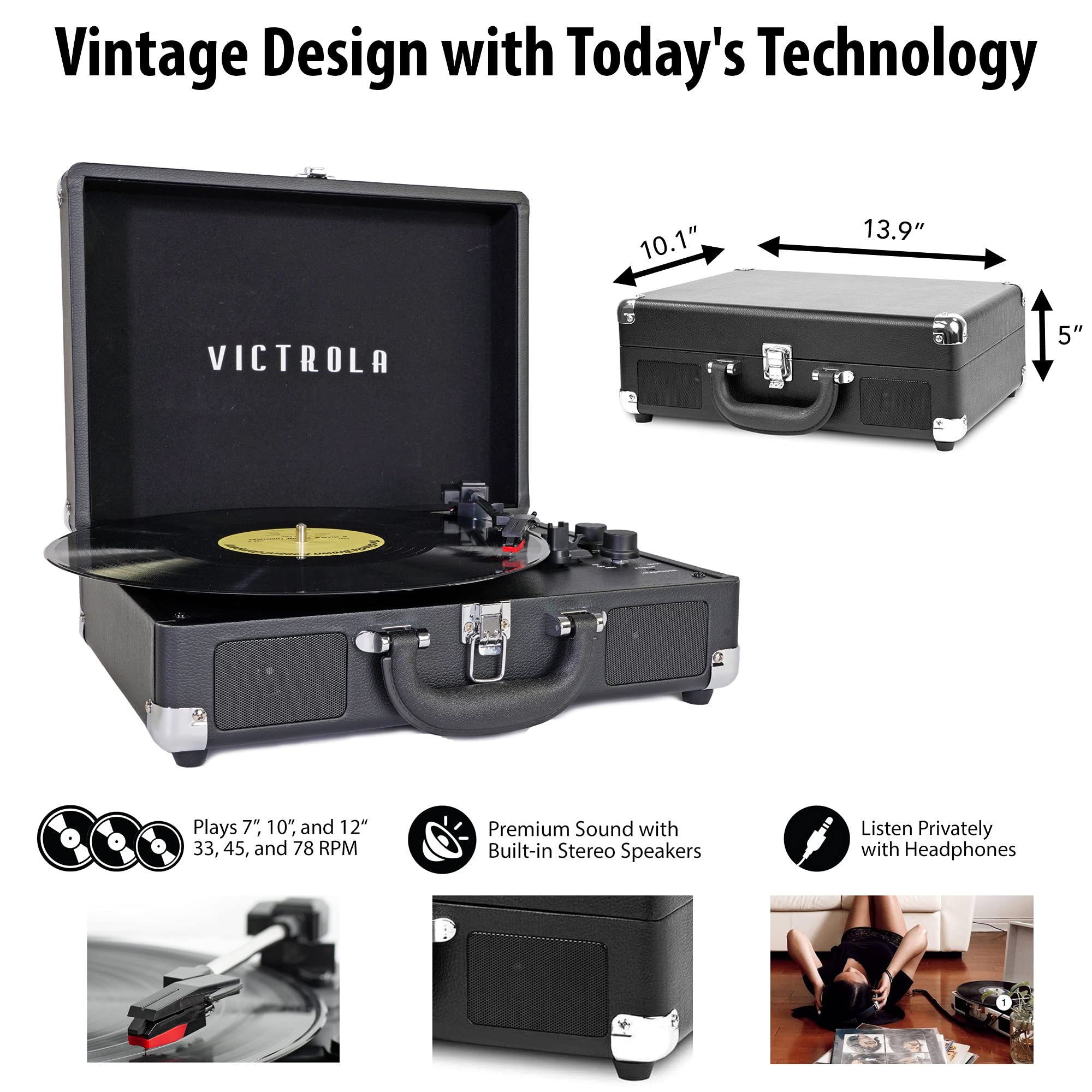 Mua Victrola Vintage 3-Speed Bluetooth Portable Suitcase Record Player ...