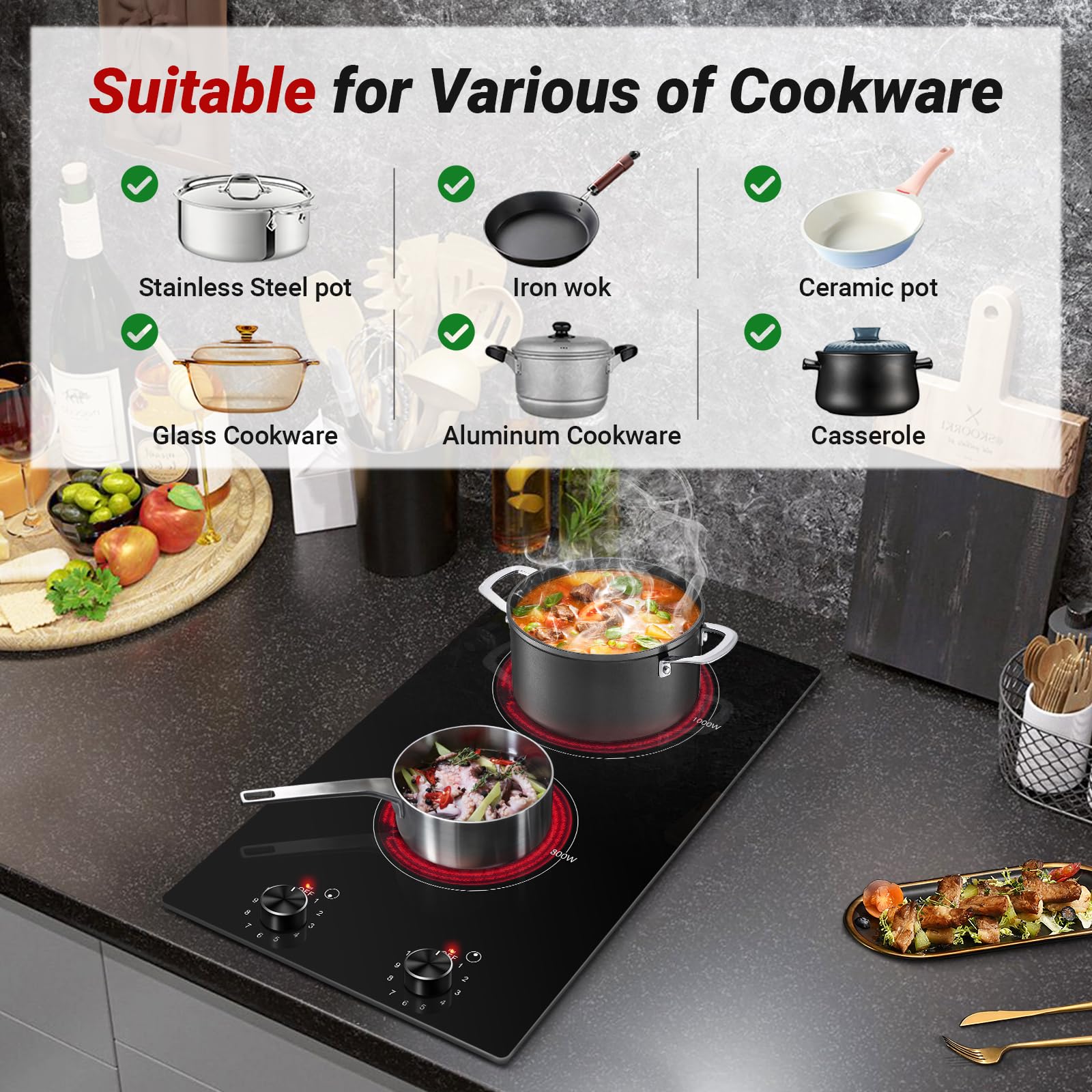 Mua AMZCHEF Domino Plug In Induction Hob, 2800W Built-In Electric ...