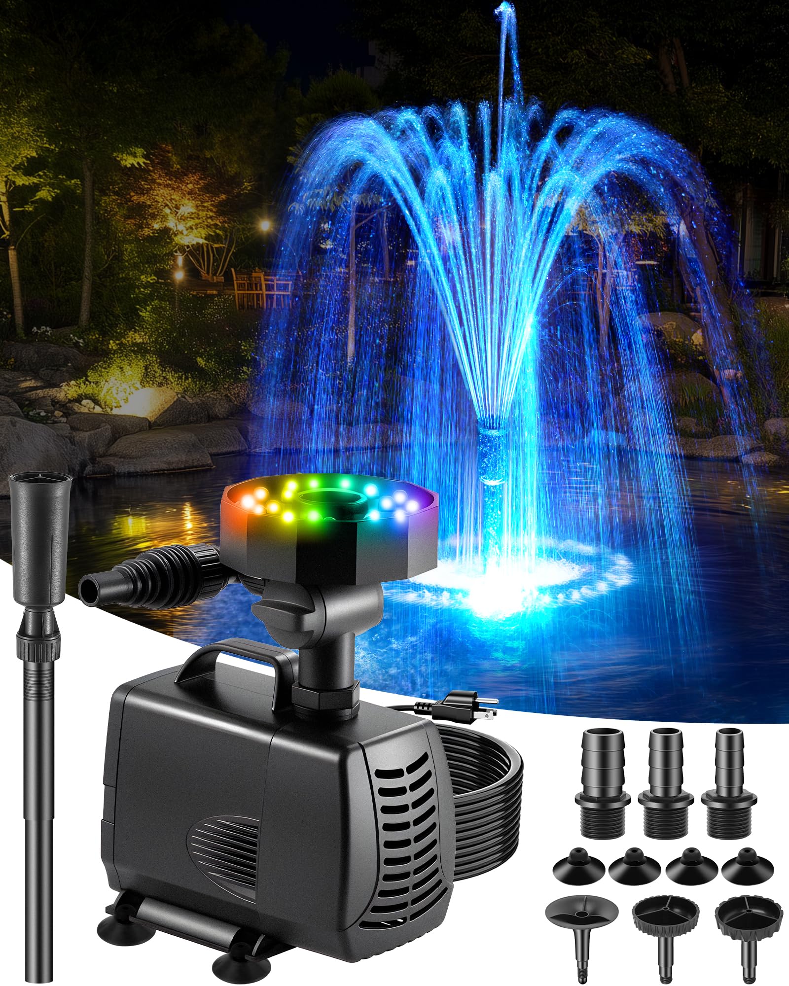 ZoneJoy Submersible Pump RGB Pond Filter System Kits,3-in-1 Pond Filter ...