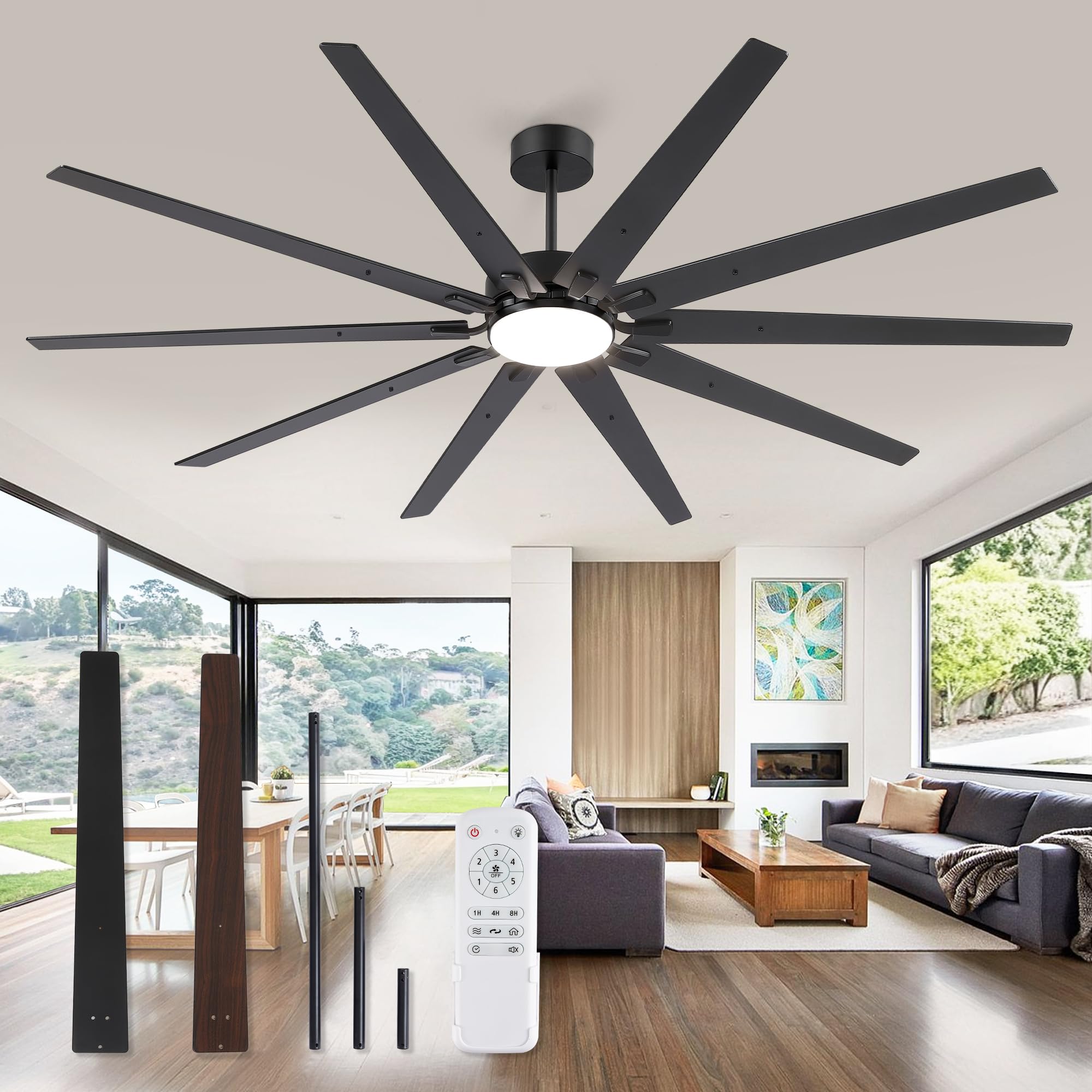 Fanbulous 92 Inch Industrial Ceiling Fans with Lights, Large Ceiling ...