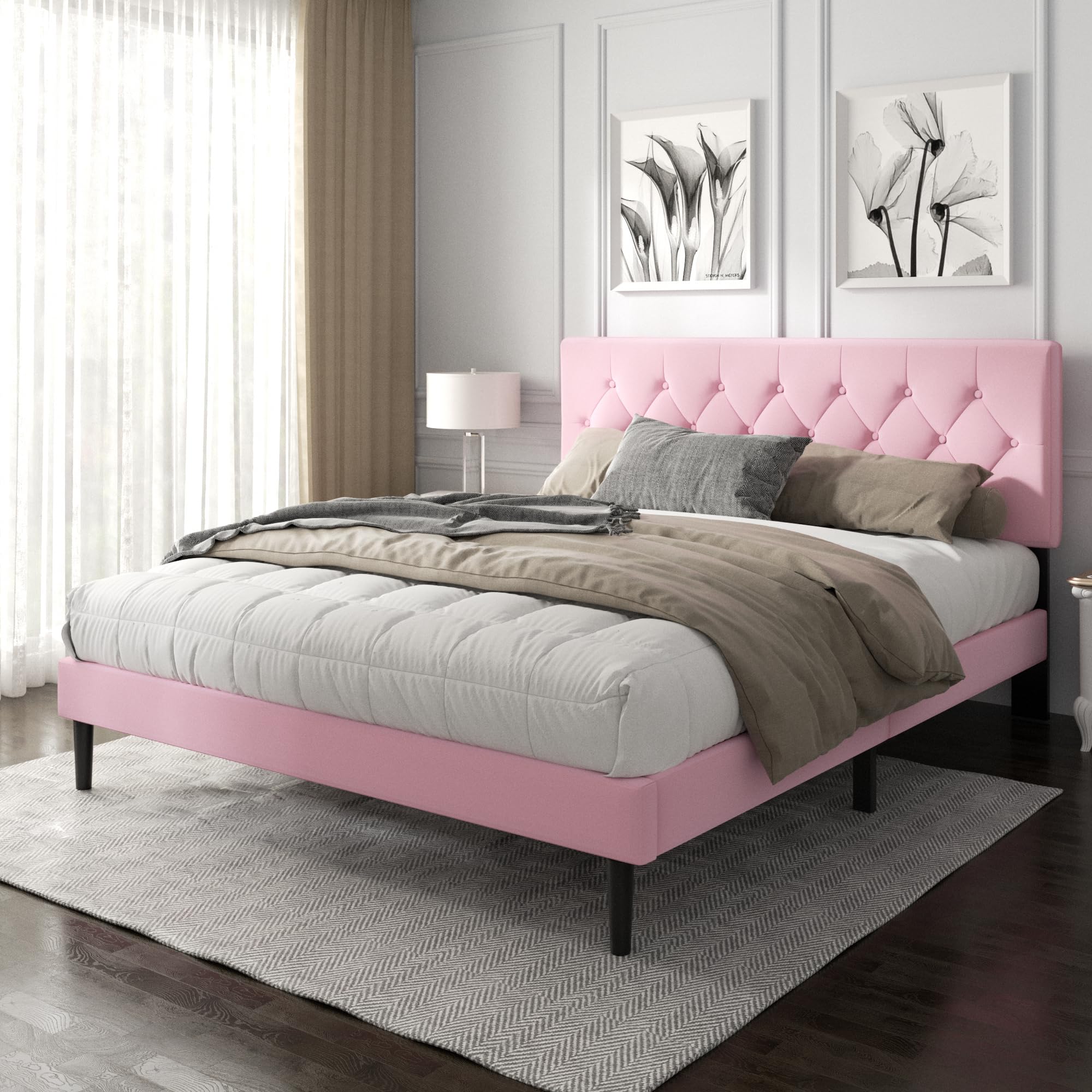 HAOARA King Size Platform Bed Frame with Upholstered Button Tufted ...