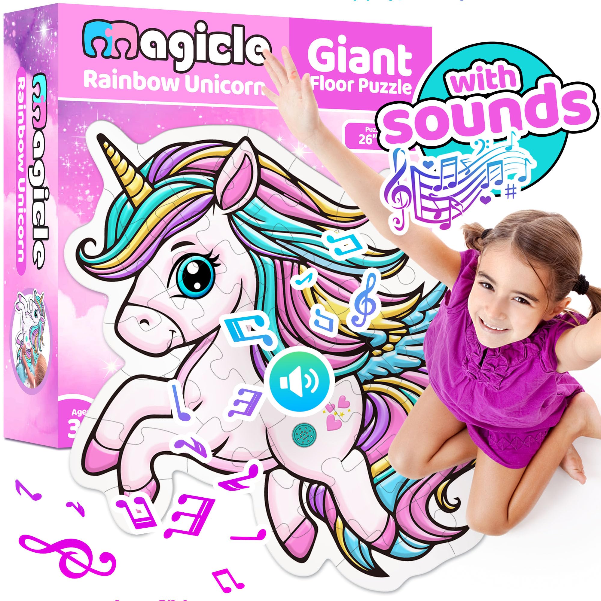 Rainbow Unicorn Giant Floor Puzzle with Sounds, 35 Piece Extra Thick ...