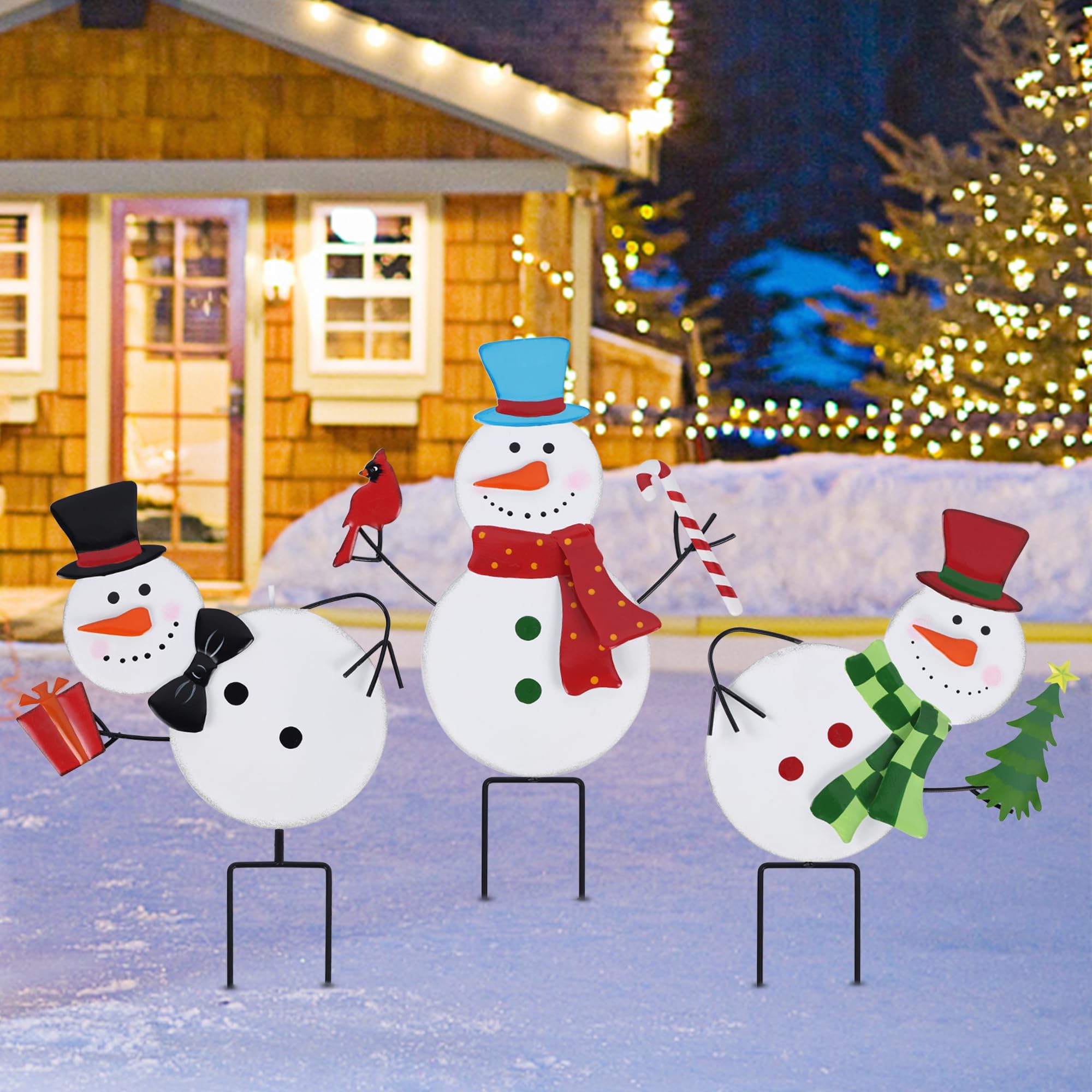 DR.DUDU Set of 3 Christmas Snowman Decorations Outdoor, Yard Metal ...