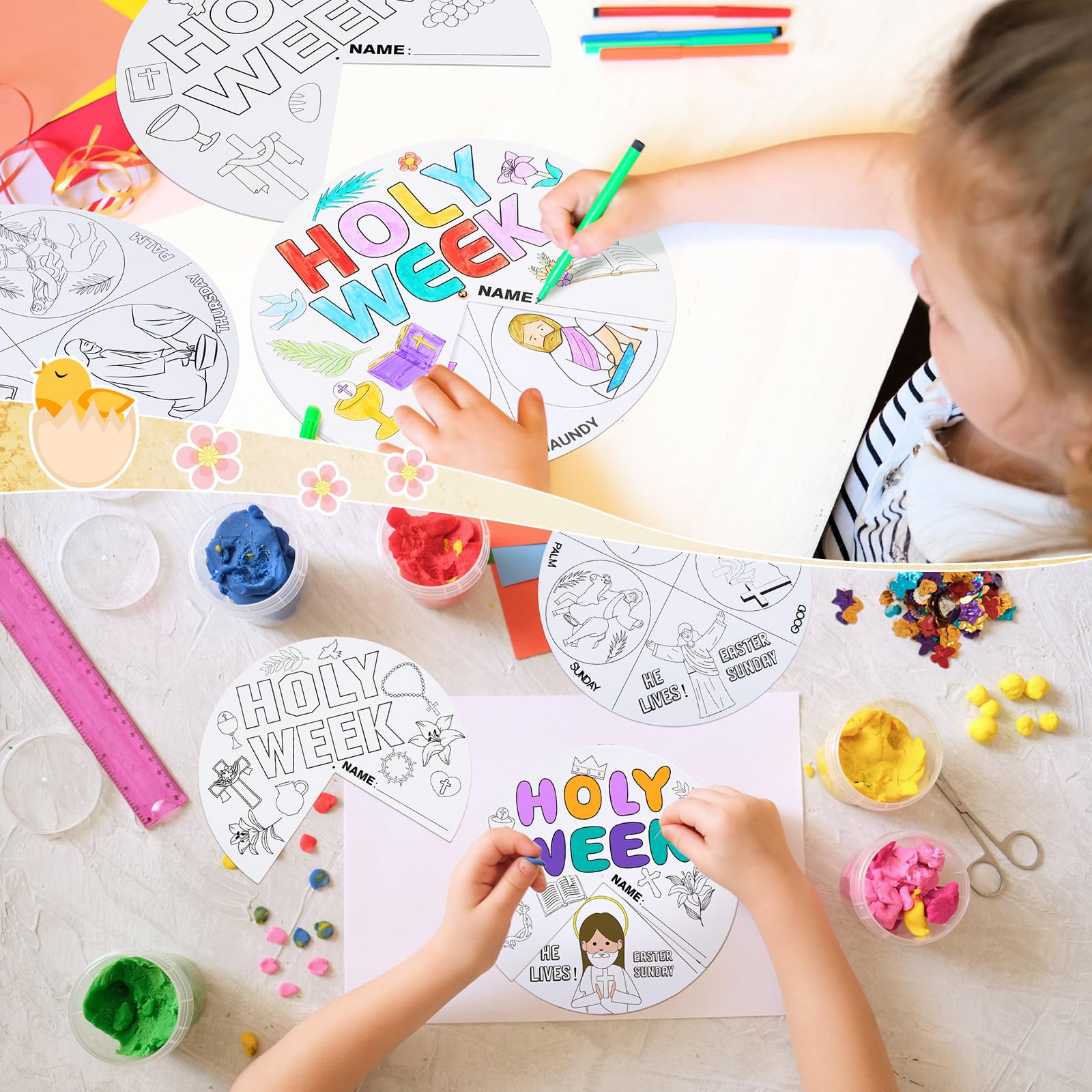 Hollowfly 12 Sets Color Your Own Holy Week Wheel Crafts For Kids DIY ...