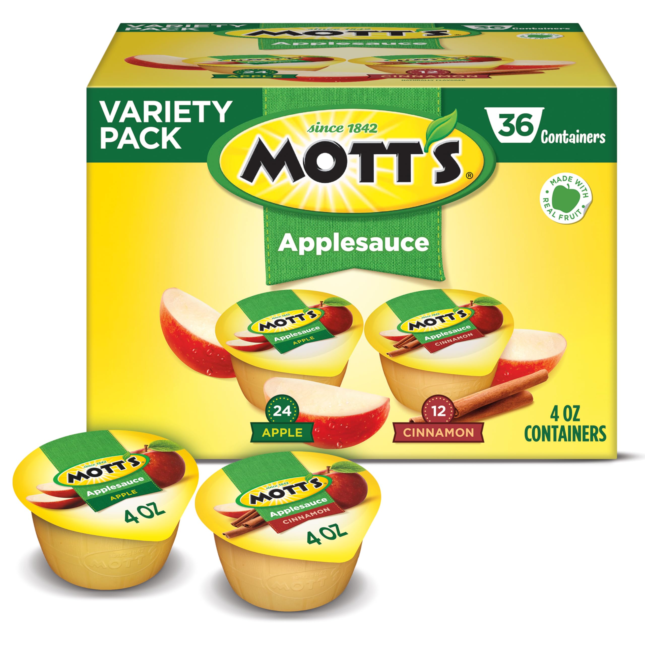 Mott's Apple & Cinnamon Variety Pack Applesauce, 4 oz cups, 36 count ...