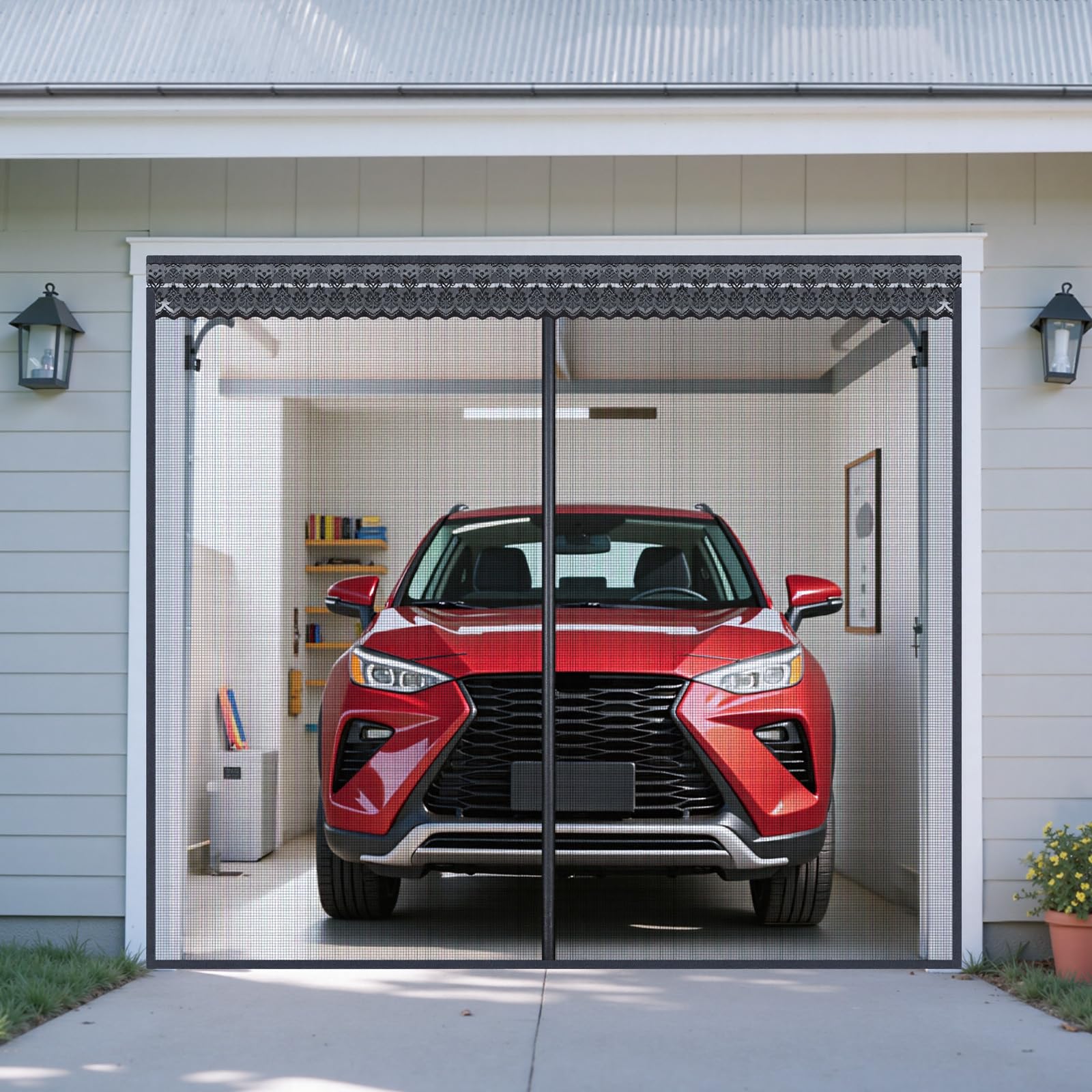 Sliding Garage Door Screen with Track & Magnetic Closure, Fiberglass ...