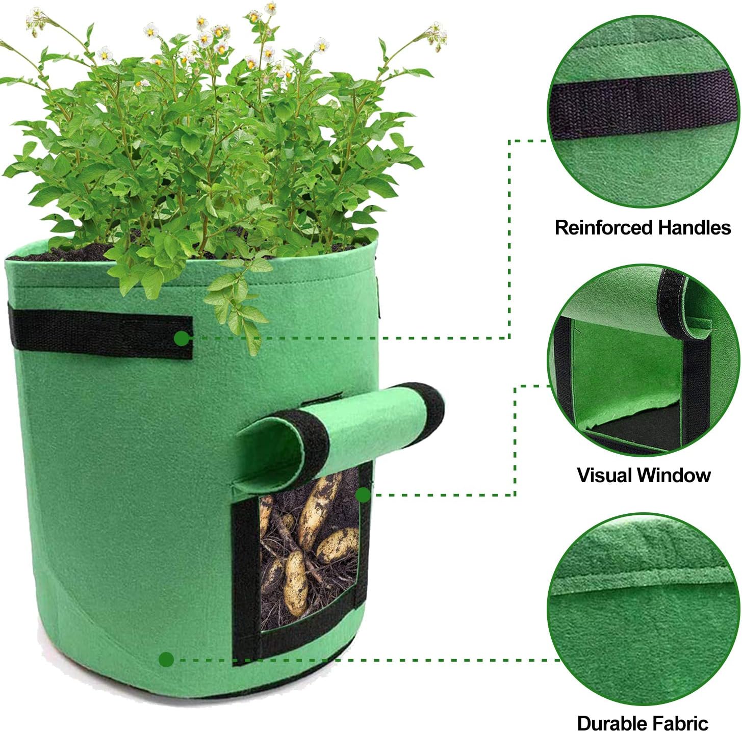 Hongyans 3 Pack Plant Grow Bags 10 Gallon Potato Grow Bags Vegetable ...