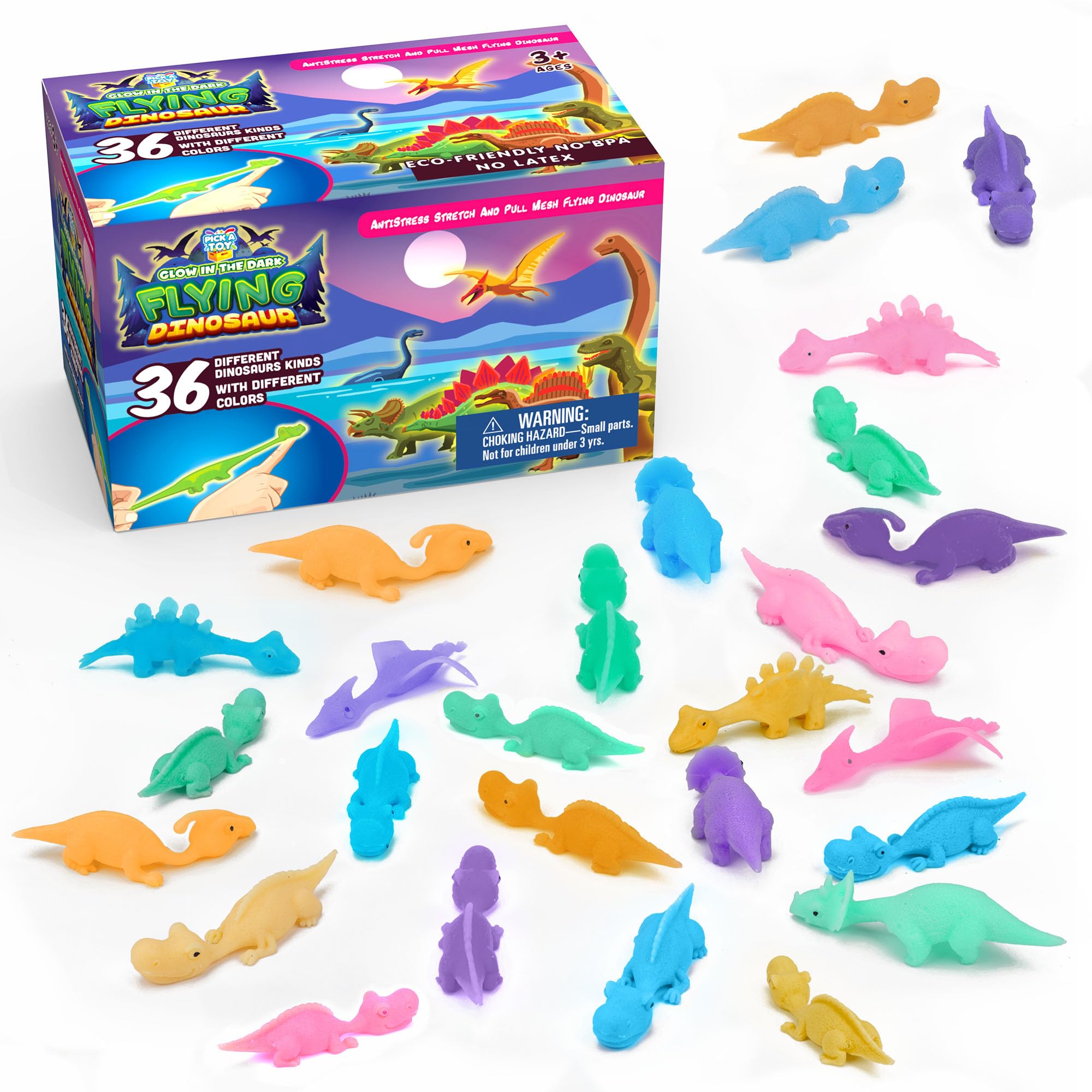Glow In The Dark Stretchy Slingshot Dinosaur Finger Toys, 36 Set Mini ...