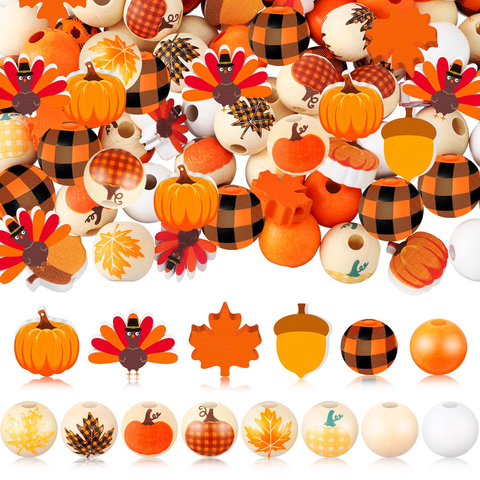 200 Pieces Large Fall Thanksgiving Wooden Beads for Crafts 16 mm ...