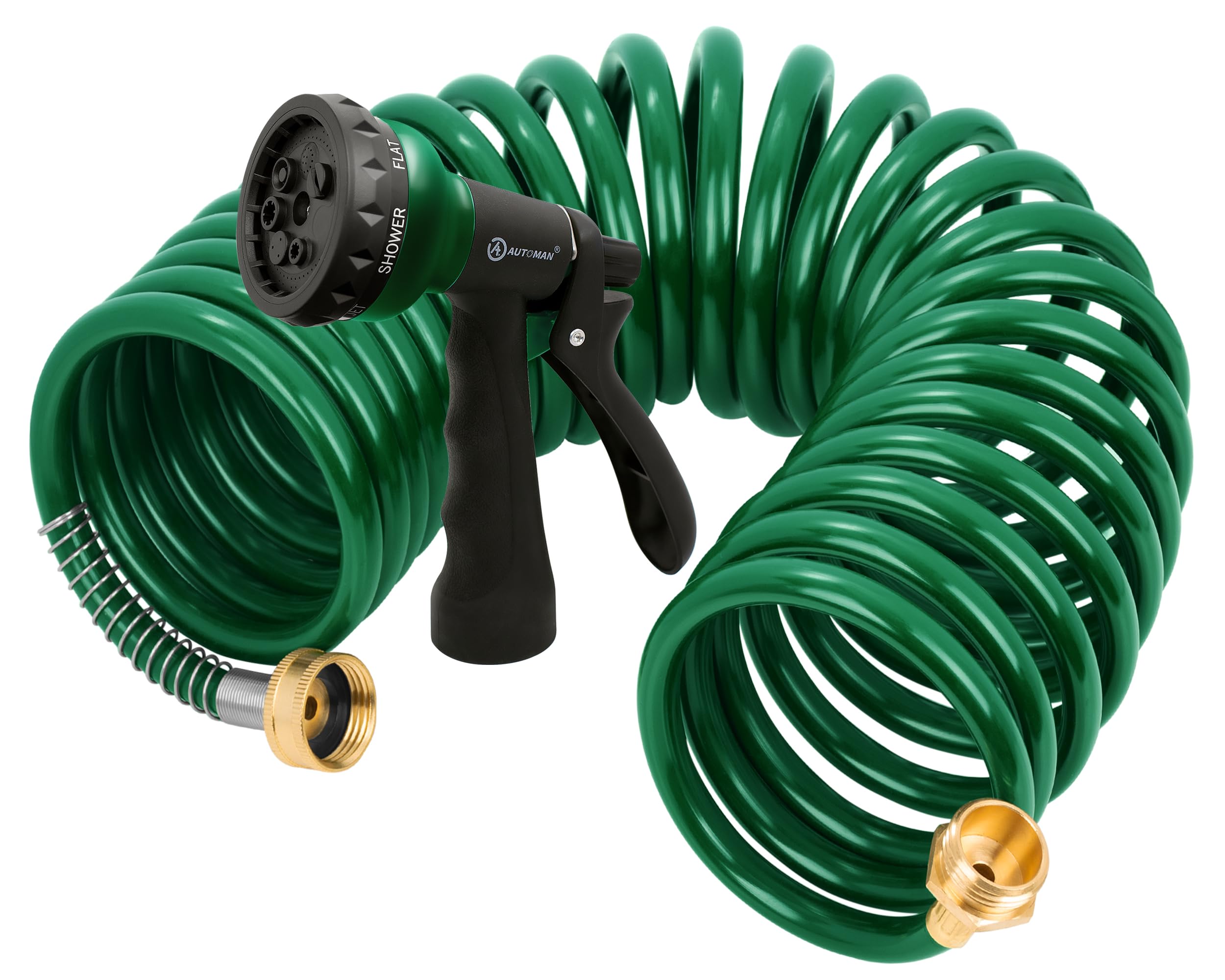 AUTOMAN Coil Garden Hose 25 ft, EVA Curly Water Hose with Brass ...