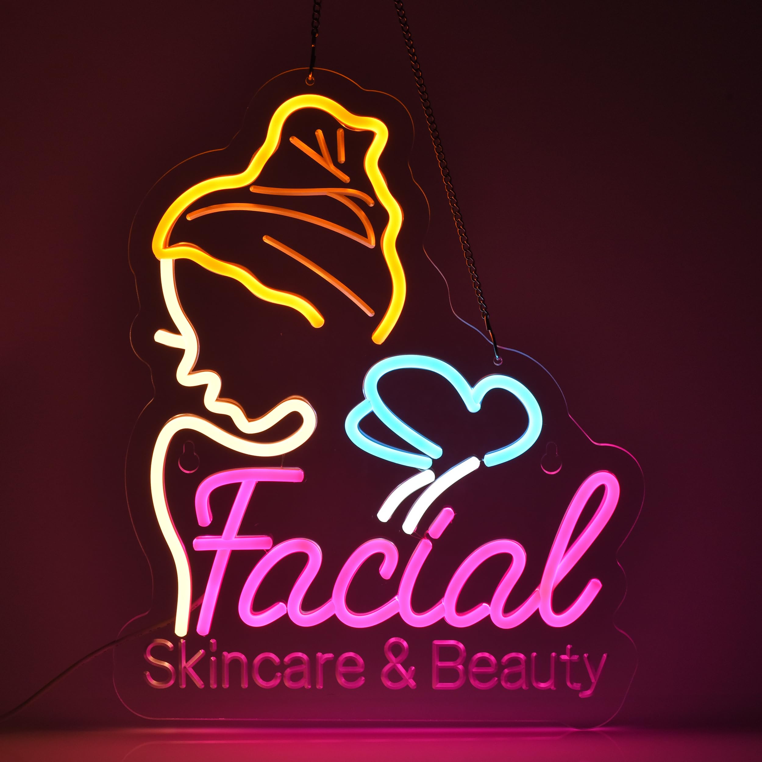JOMOBUTY Facial Neon Sign, Skin Care Neon Lights Hanging Wall Art ...