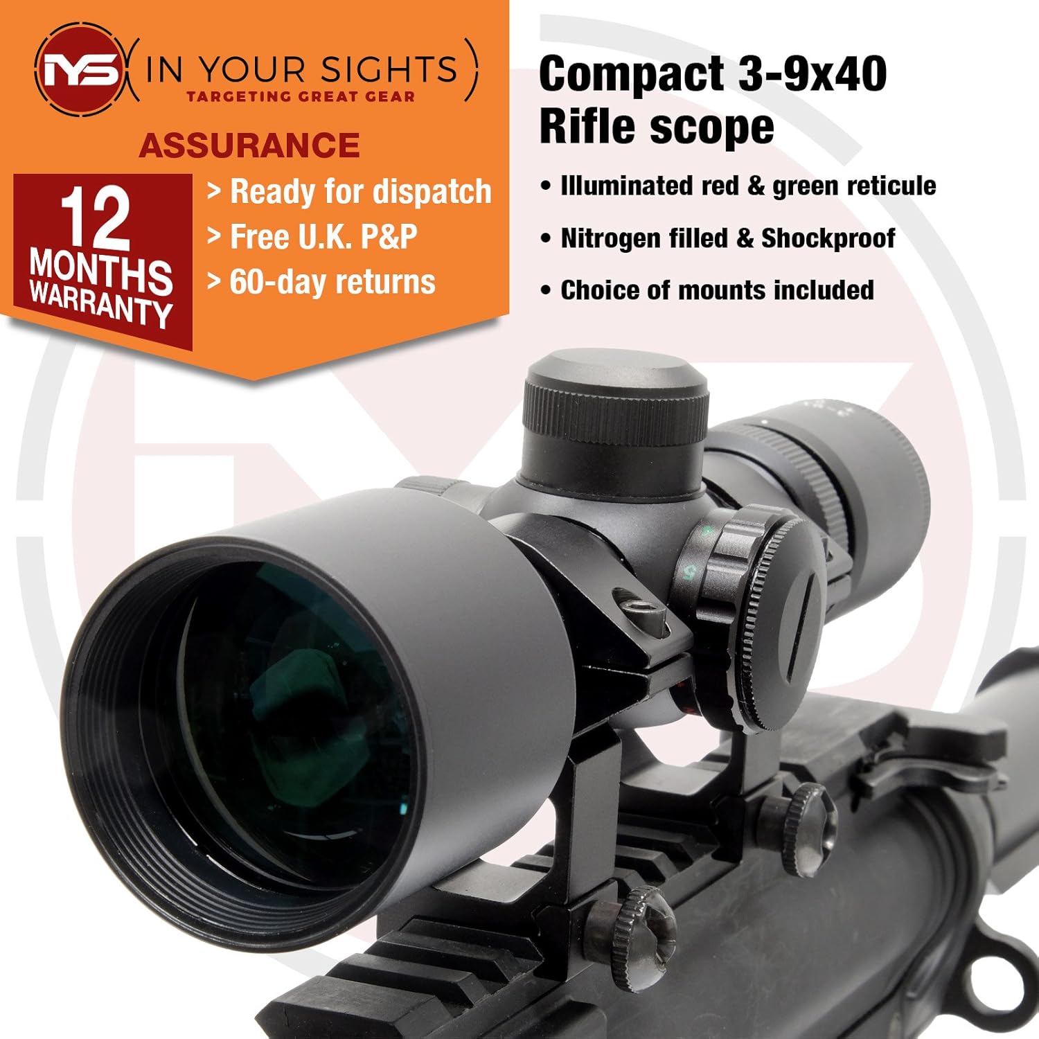Hunting Red & Green reticle 3-9x40 Compact lightweight Rifle scope or ...