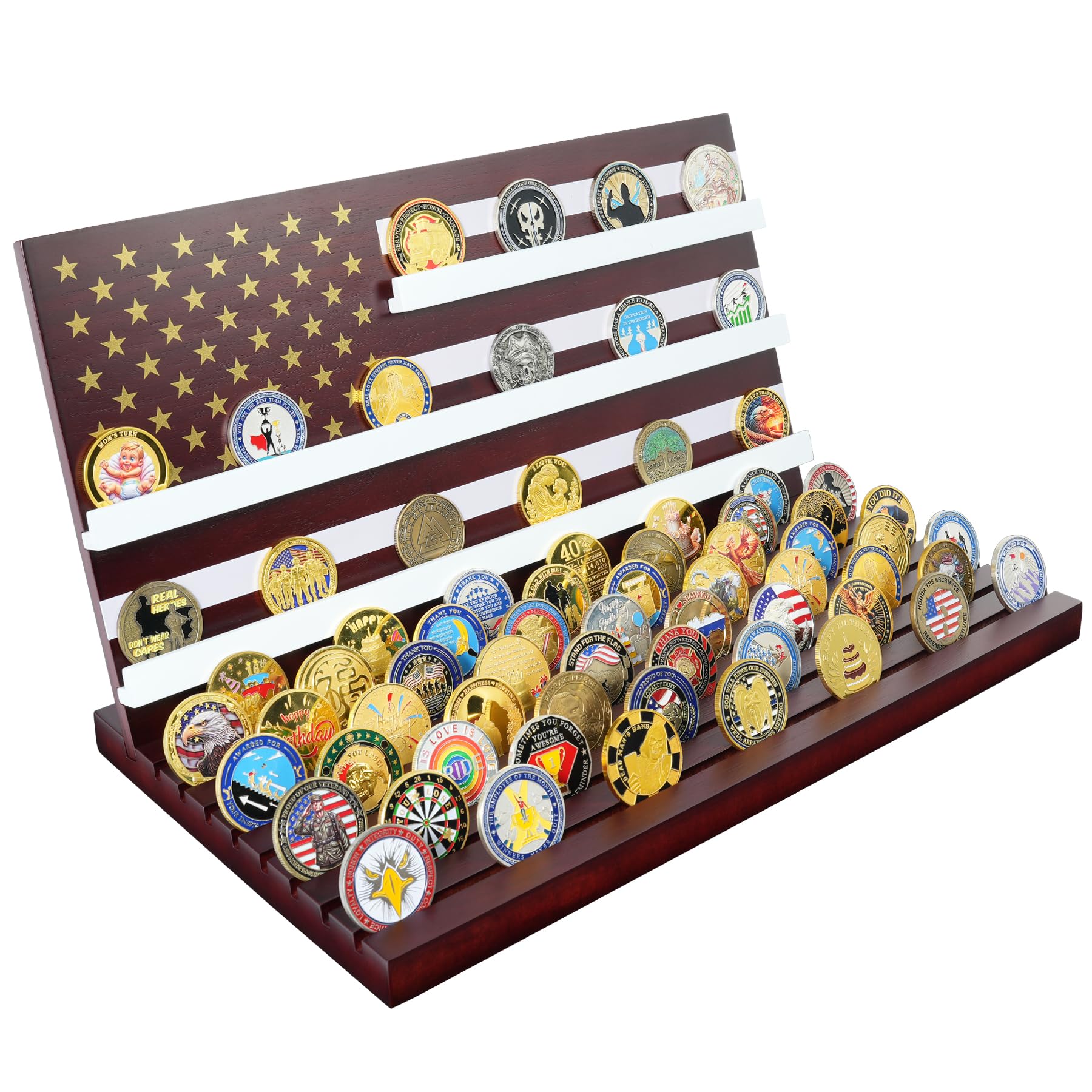 TJWZXX 11 Row Challenge Coin Display Holder – Wooden Military Coin Rack ...
