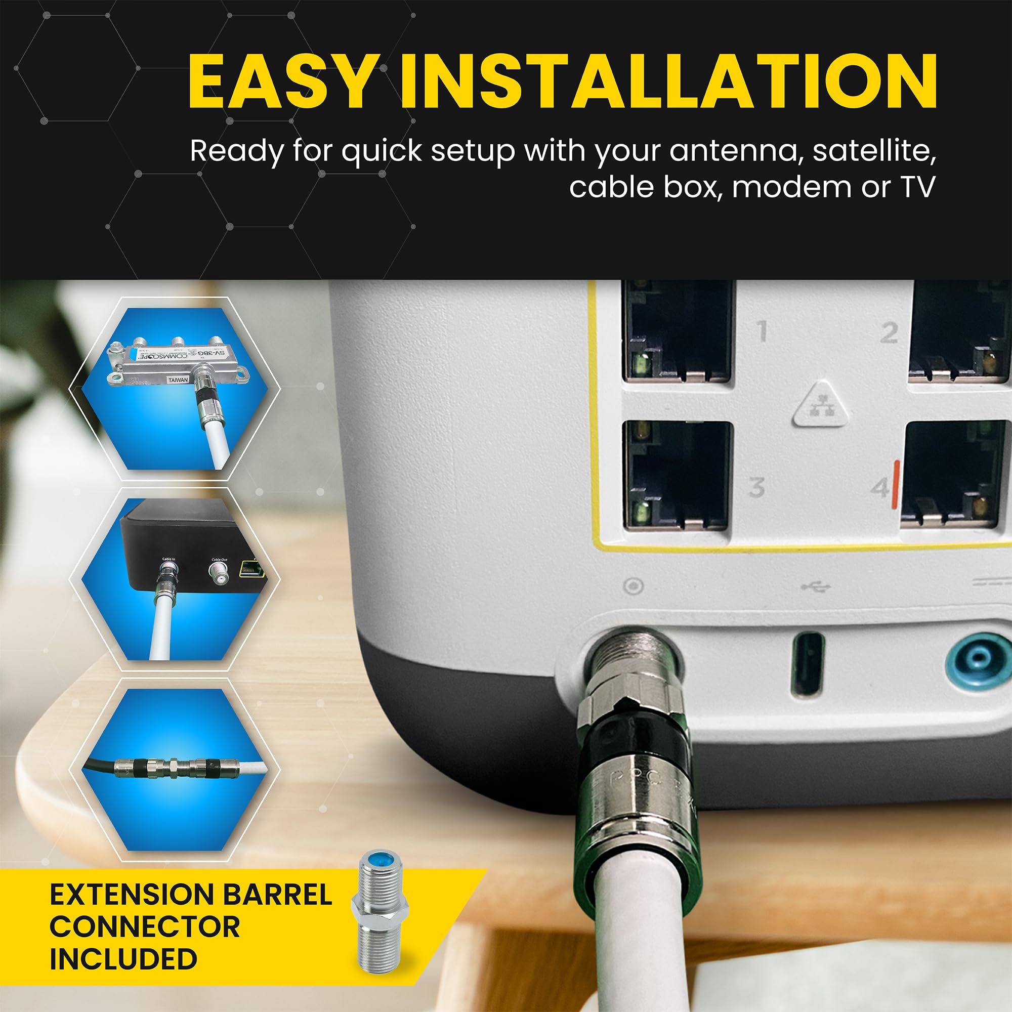 RG6 Coaxial Cable With F Connectors, High Speed Internet And TV Cord ...