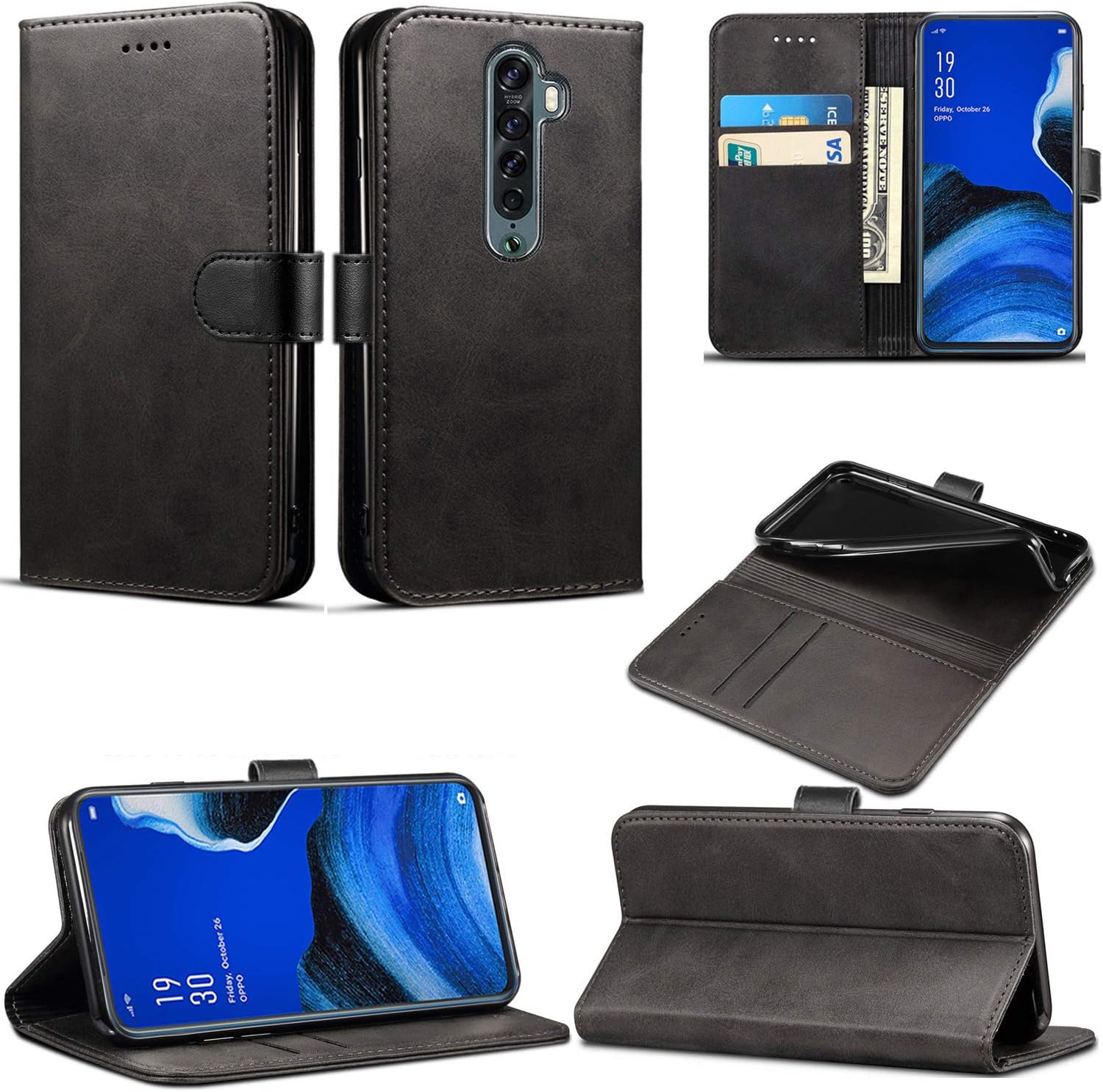 OPPO Reno 2Z Case, Wallet Case Magnetic Flip Leather: Amazon.co.uk ...