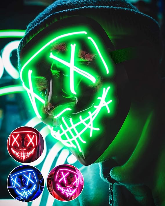 Amazon.com: Lizber Halloween Mask, Led Light Up Mask Cosplay Costume ...