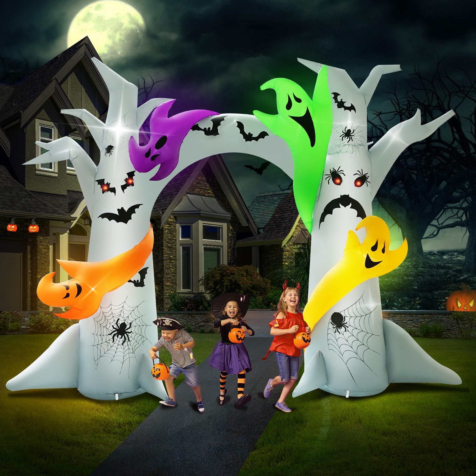 UniqSeason 14FT Length X 10FT Tall Halloween Archway Inflatable Tree ...