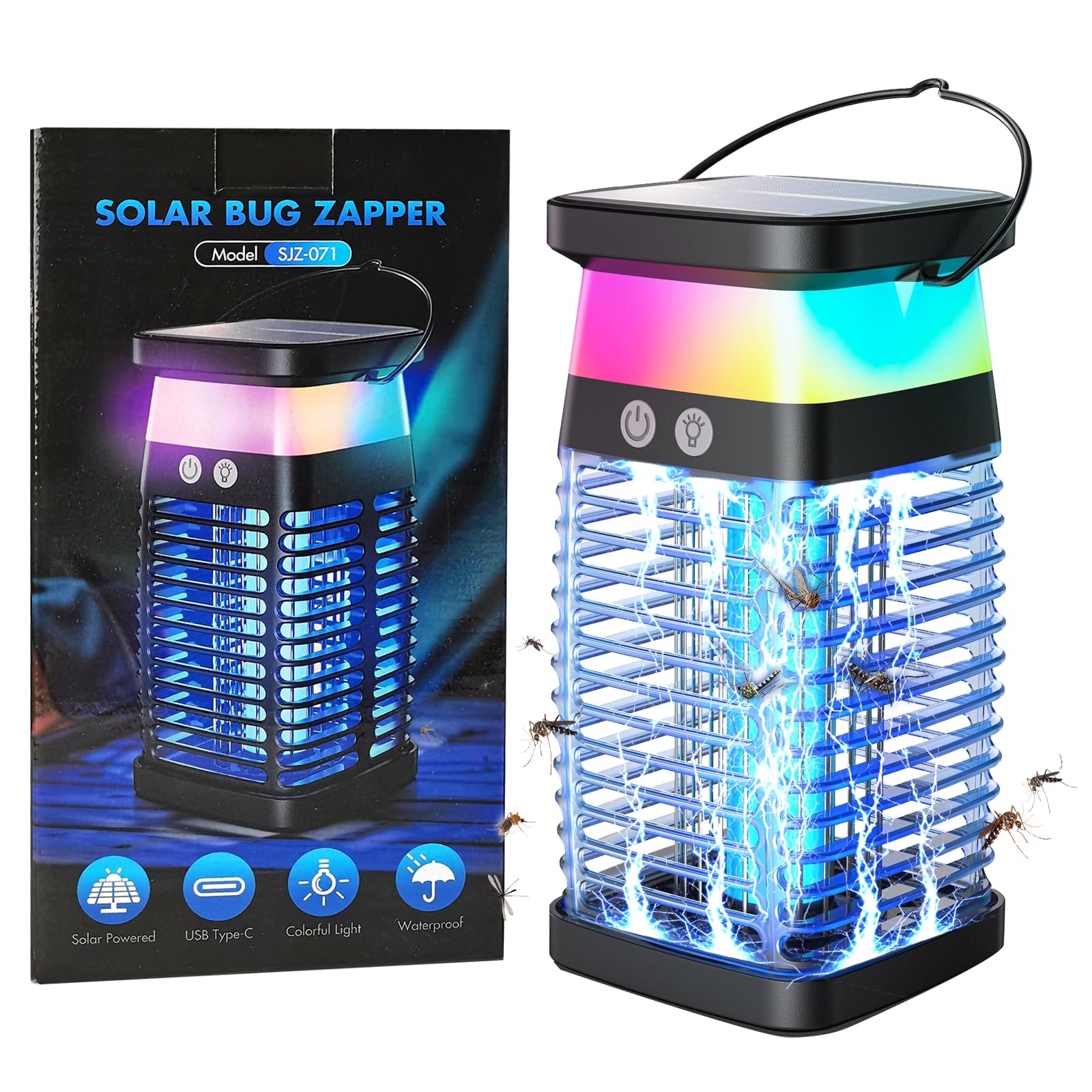 Solar Bug Zapper Outdoor,Portable Mosquito Zapper, Indoor Mosquito ...
