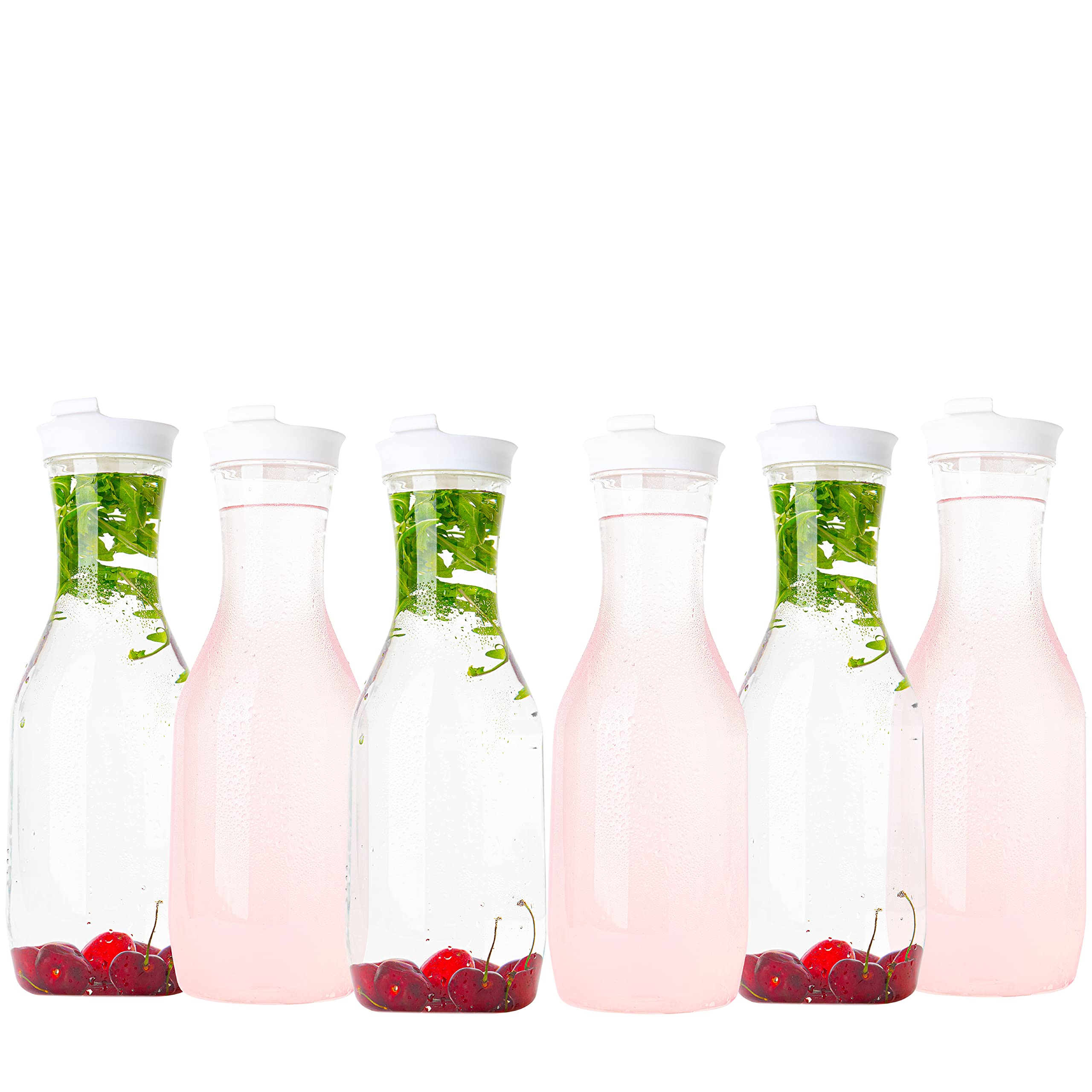 Clear Plastic Water Pitchers Carafes with Flip top White Lids 50 OZ ...